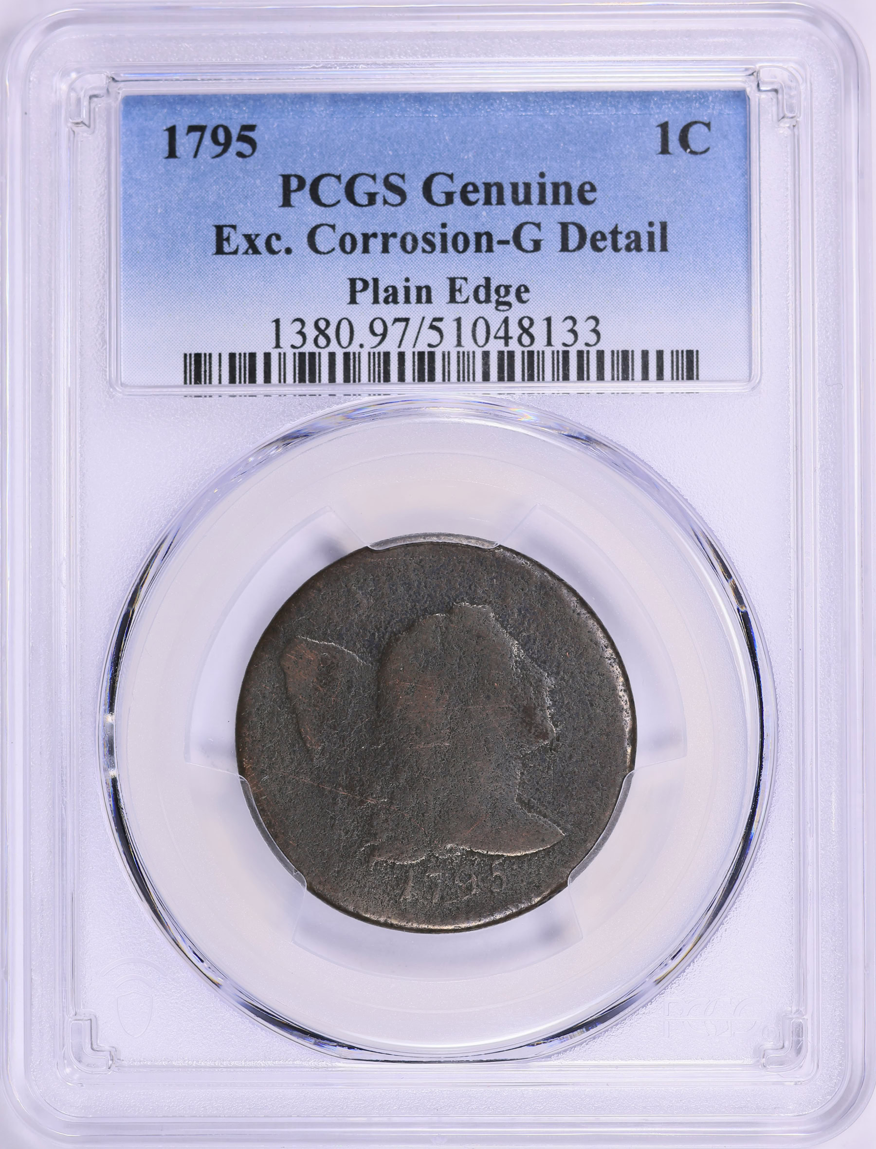 1795 Liberty Cap Cent Plain Edge PCGS Genuine Good Details (Item ...