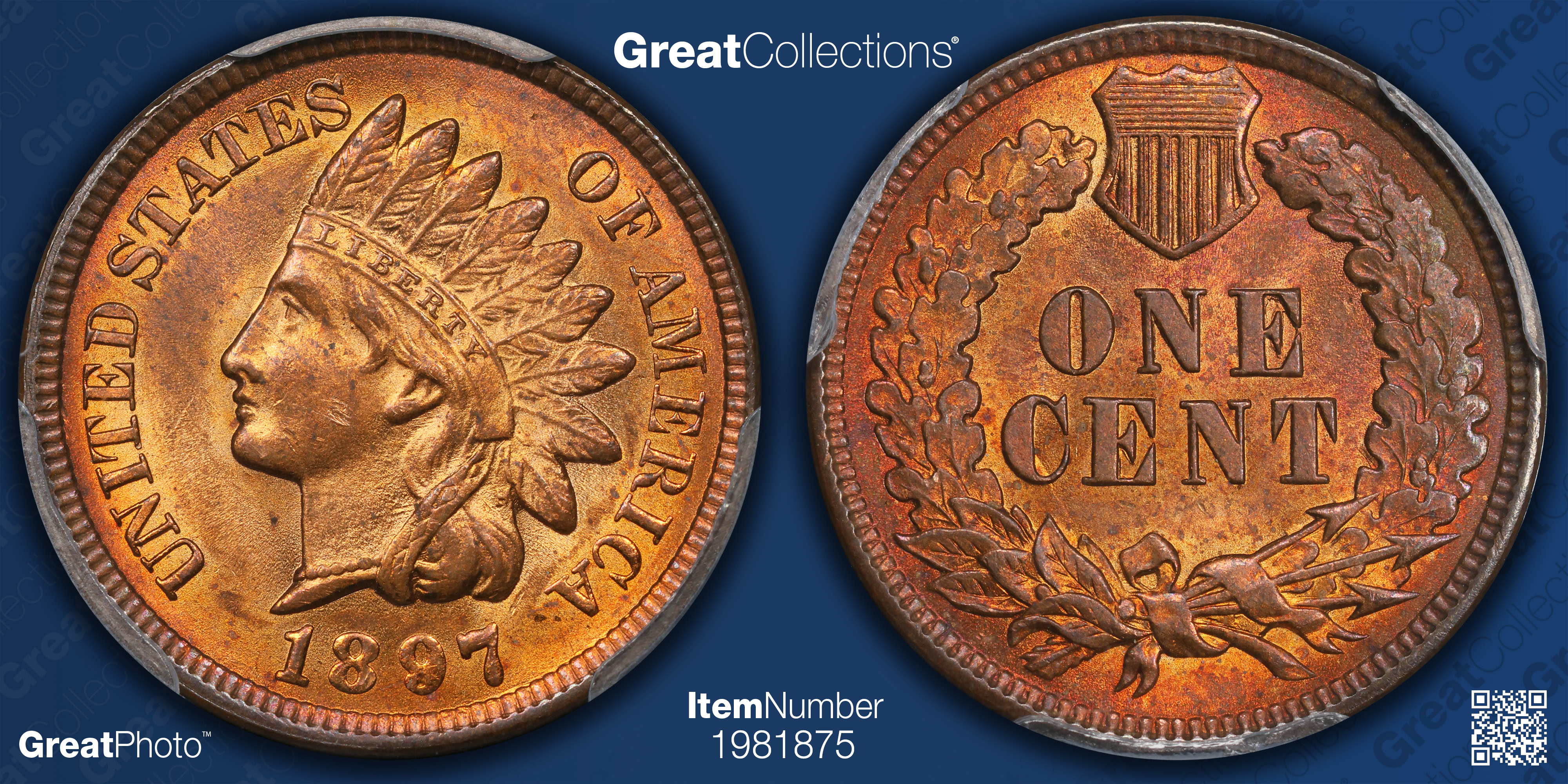 1897 Indian Cent PCGS MS-64+ RB (Item 1981875) | GreatCollections Coin ...