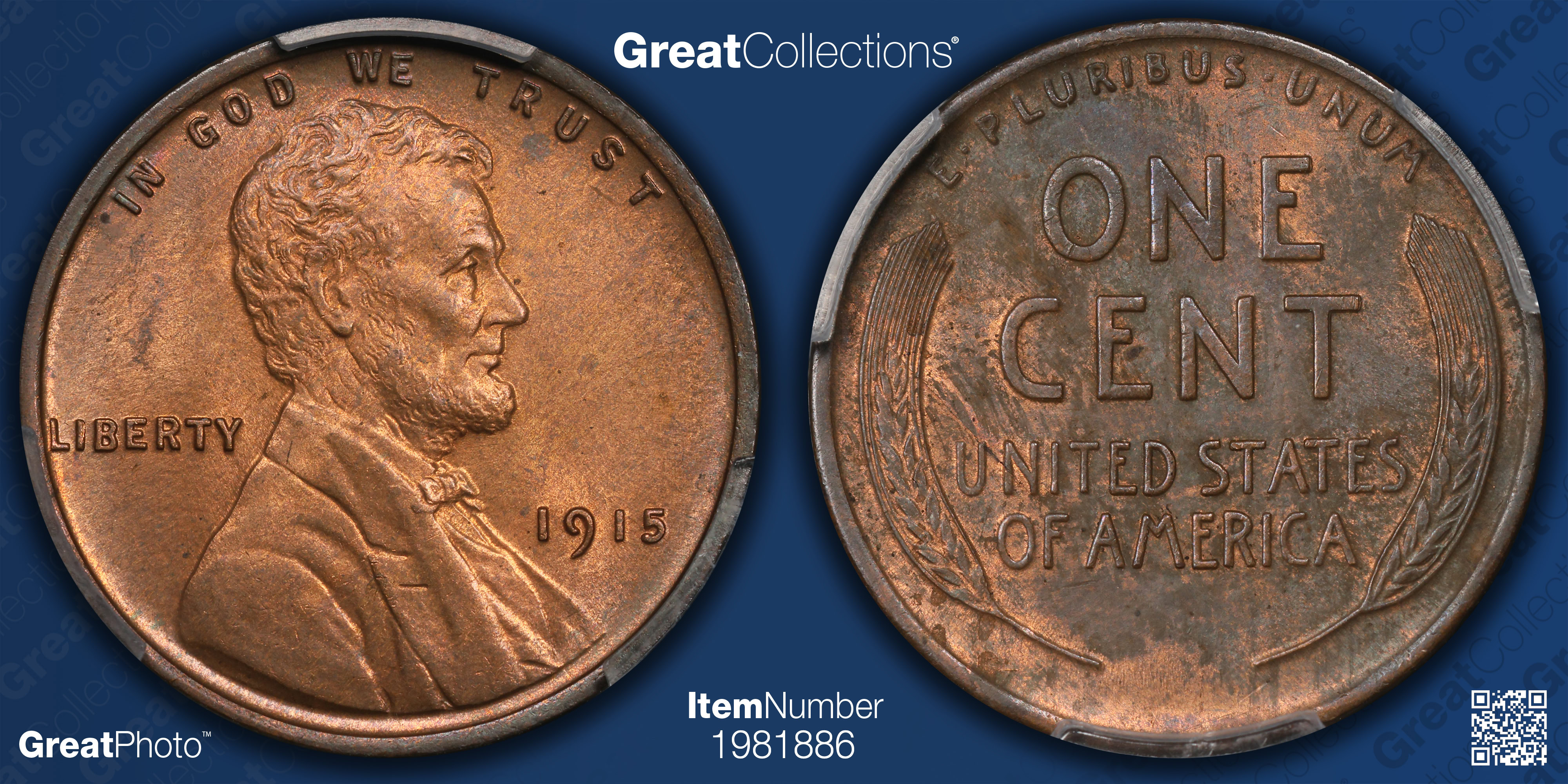 1915 Lincoln Cent PCGS MS-64 RB (Item 1981886) | GreatCollections Coin ...