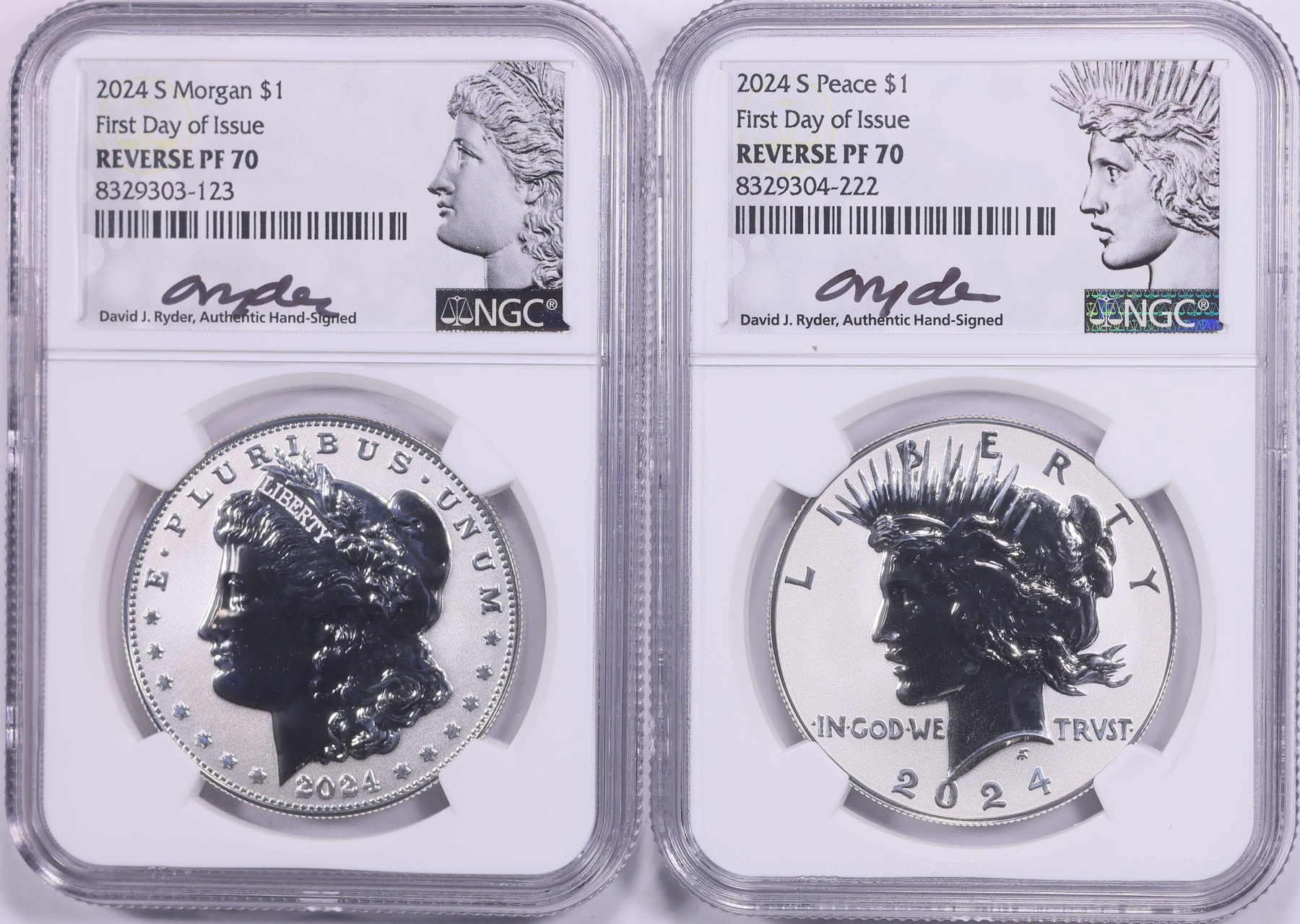 2024-S Morgan and Peace Silver Dollar First Day of Issue NGC Proof-70 ...