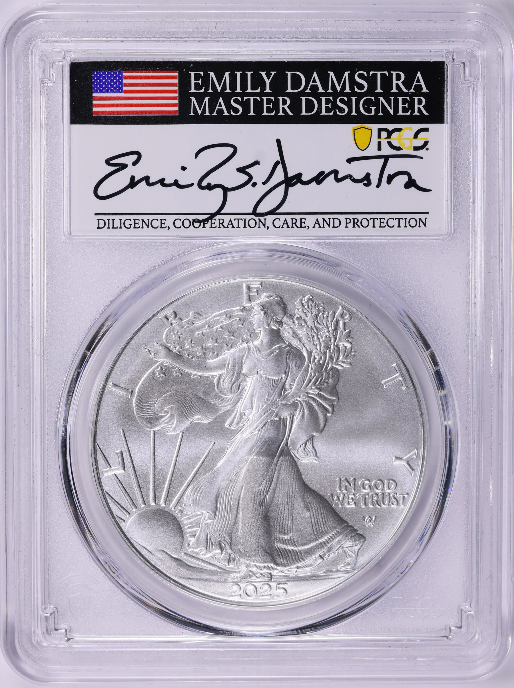 2025 $1 Silver Eagle PCGS MS-70 (Emily Damstra Signed Label) | PCGS ...