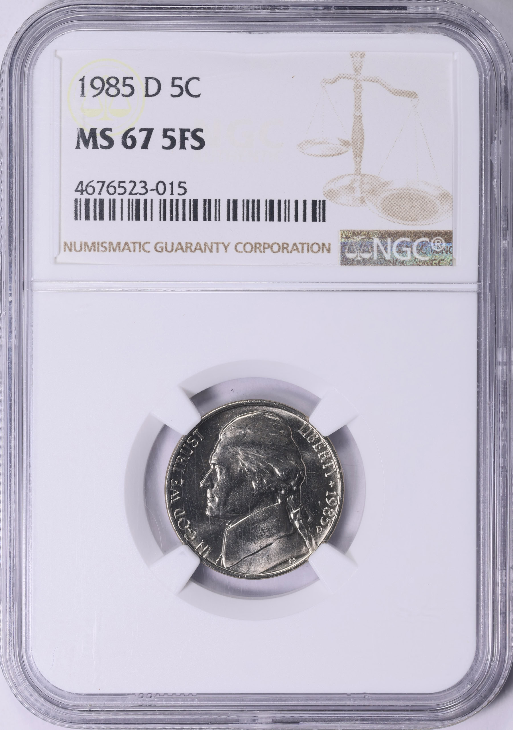 1985-D Jefferson Nickel NGC MS-67 5FS (Item 1982327) | GreatCollections ...