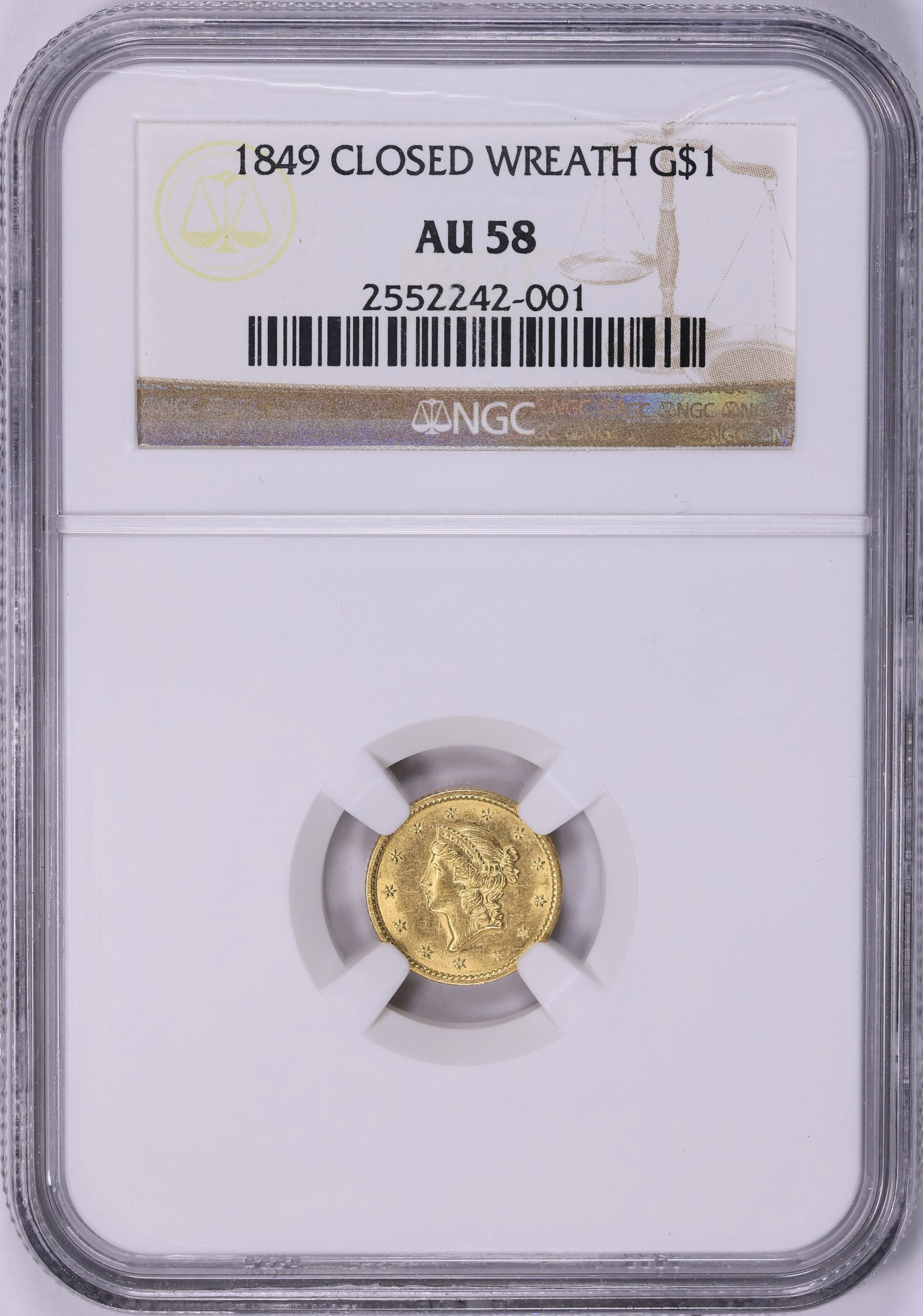 1849 Liberty Gold Dollar Closed Wreath NGC AU-58 (Item 1982482 ...