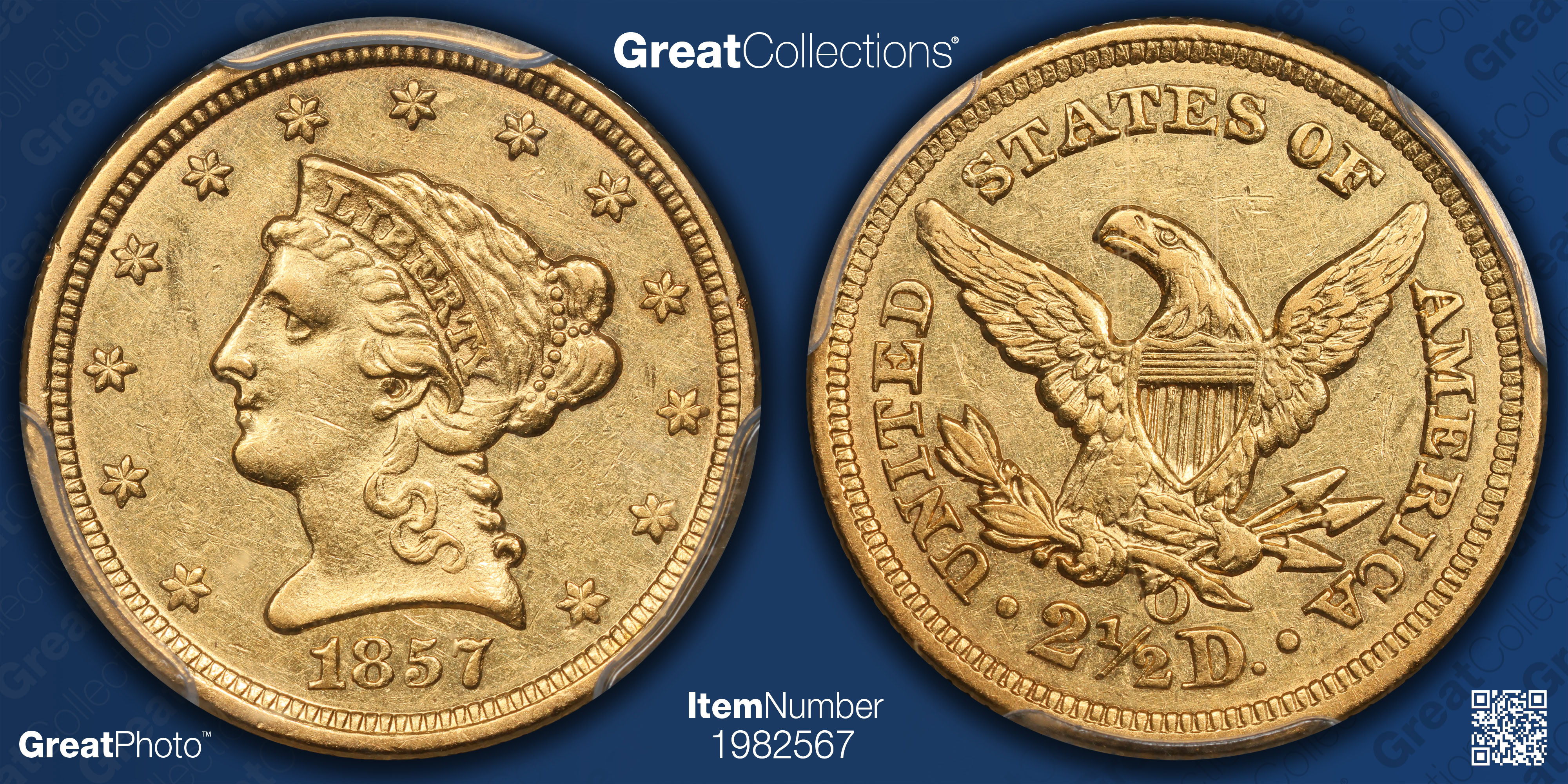 1857-O Liberty Gold Quarter Eagle PCGS AU-53 (D.L. Hansen Collection ...