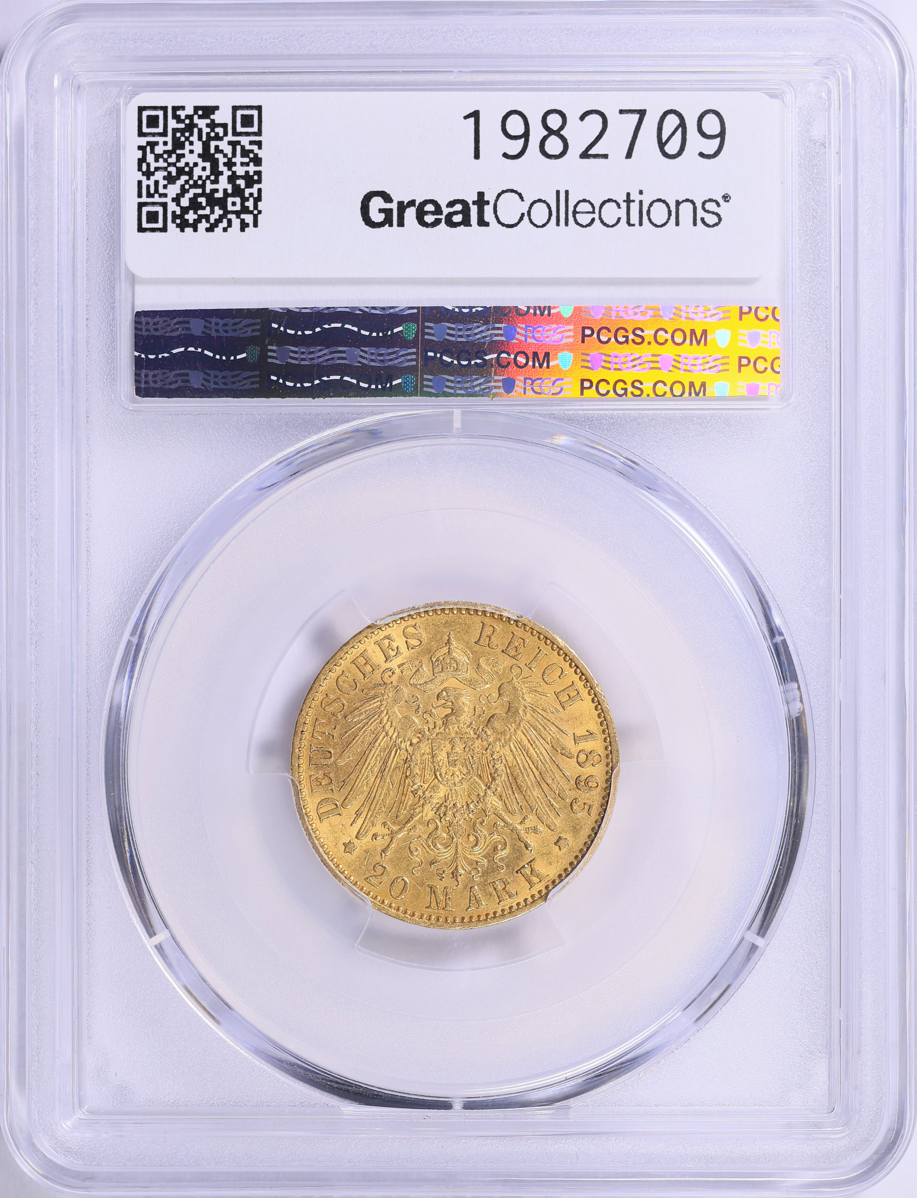 Germany - Prussia 1895-A Gold 20 Marks KM-521 PCGS AU-58 (AGW = 0.2305 ...