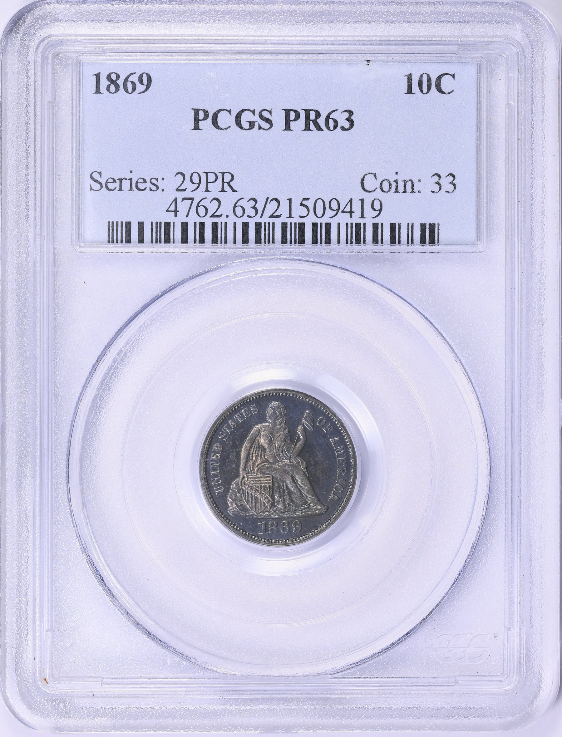1869 Seated Liberty Dime PCGS Proof-63 (Toned) (Item 1982712 ...