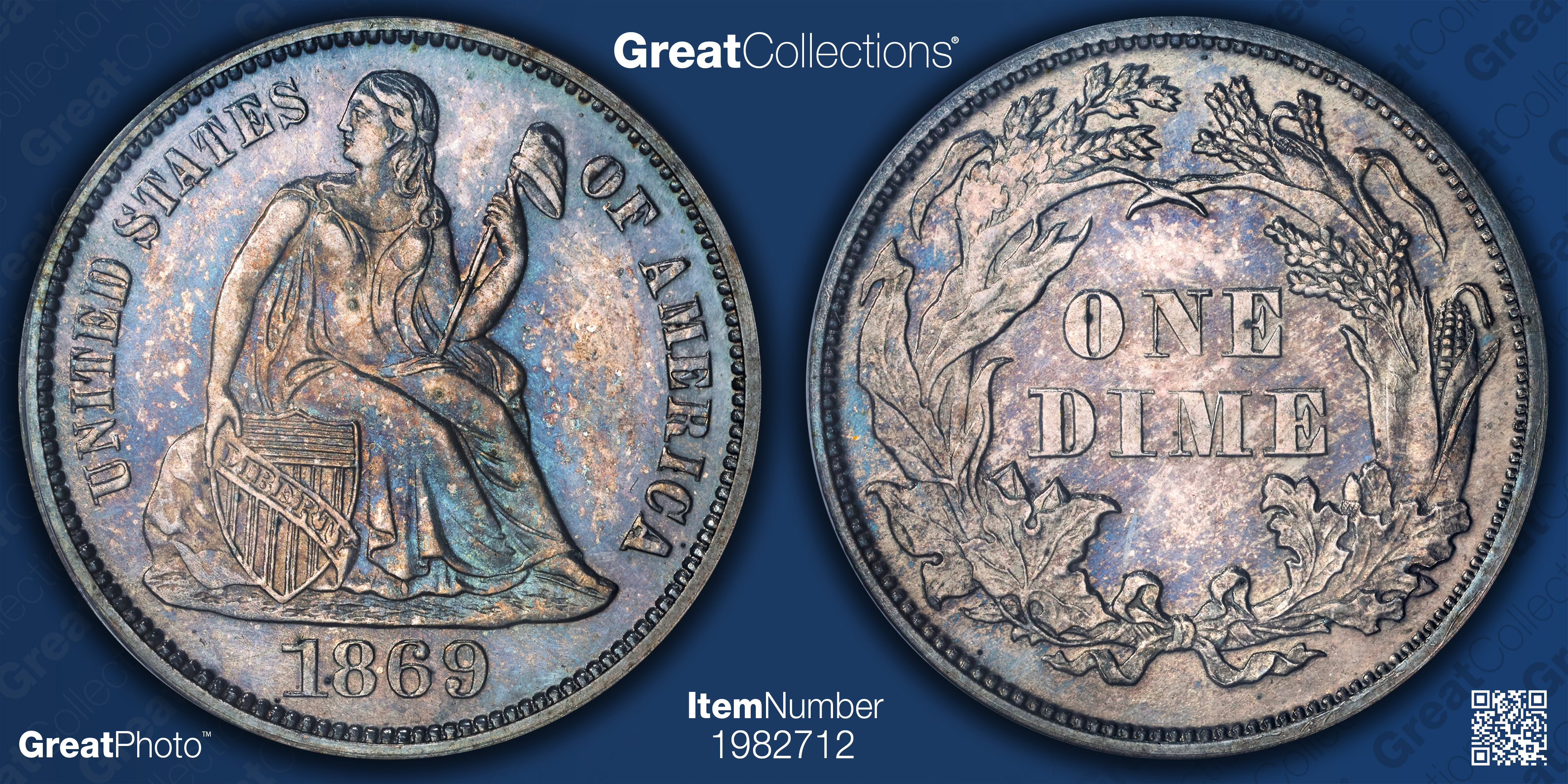 1869 Seated Liberty Dime PCGS Proof-63 (Toned) (Item 1982712 ...