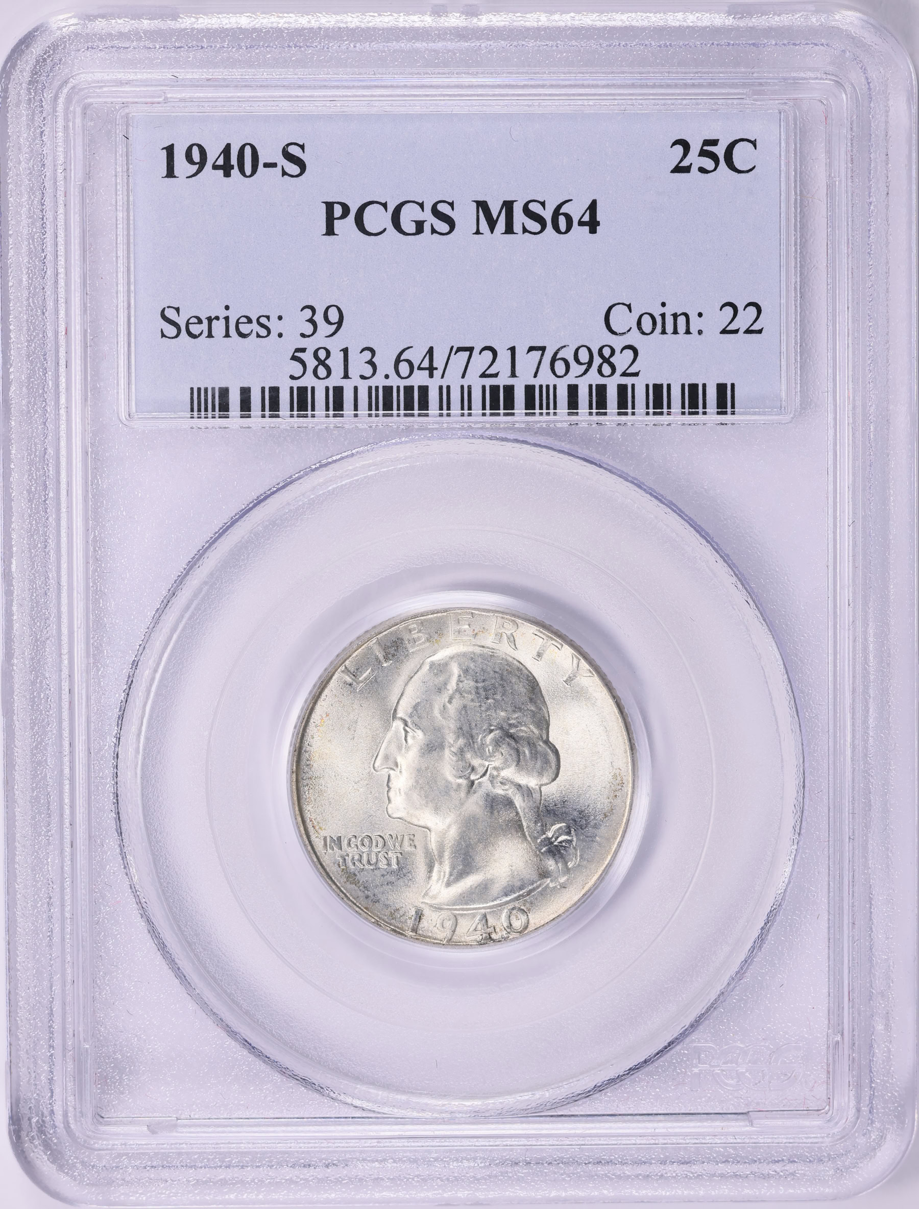 1940-S Washington Quarter PCGS MS-64 (Item 1982774) | GreatCollections ...