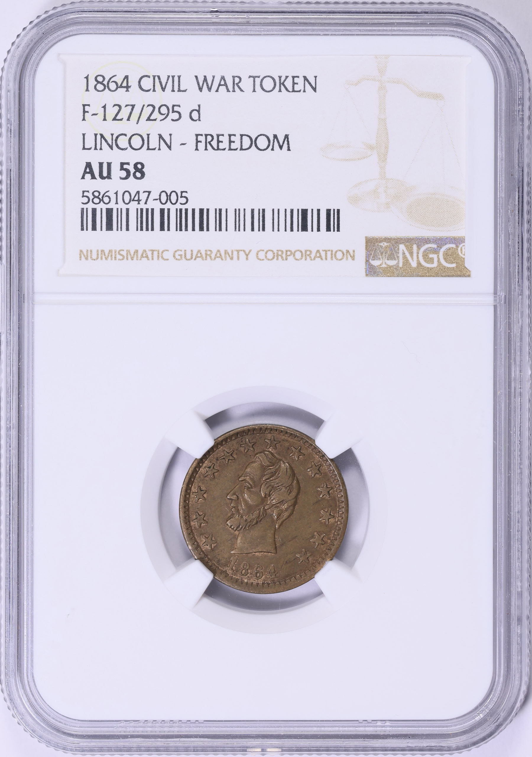 1864 Lincoln - Freedom Civil War Token F-127/295d NGC AU-58 (Item ...