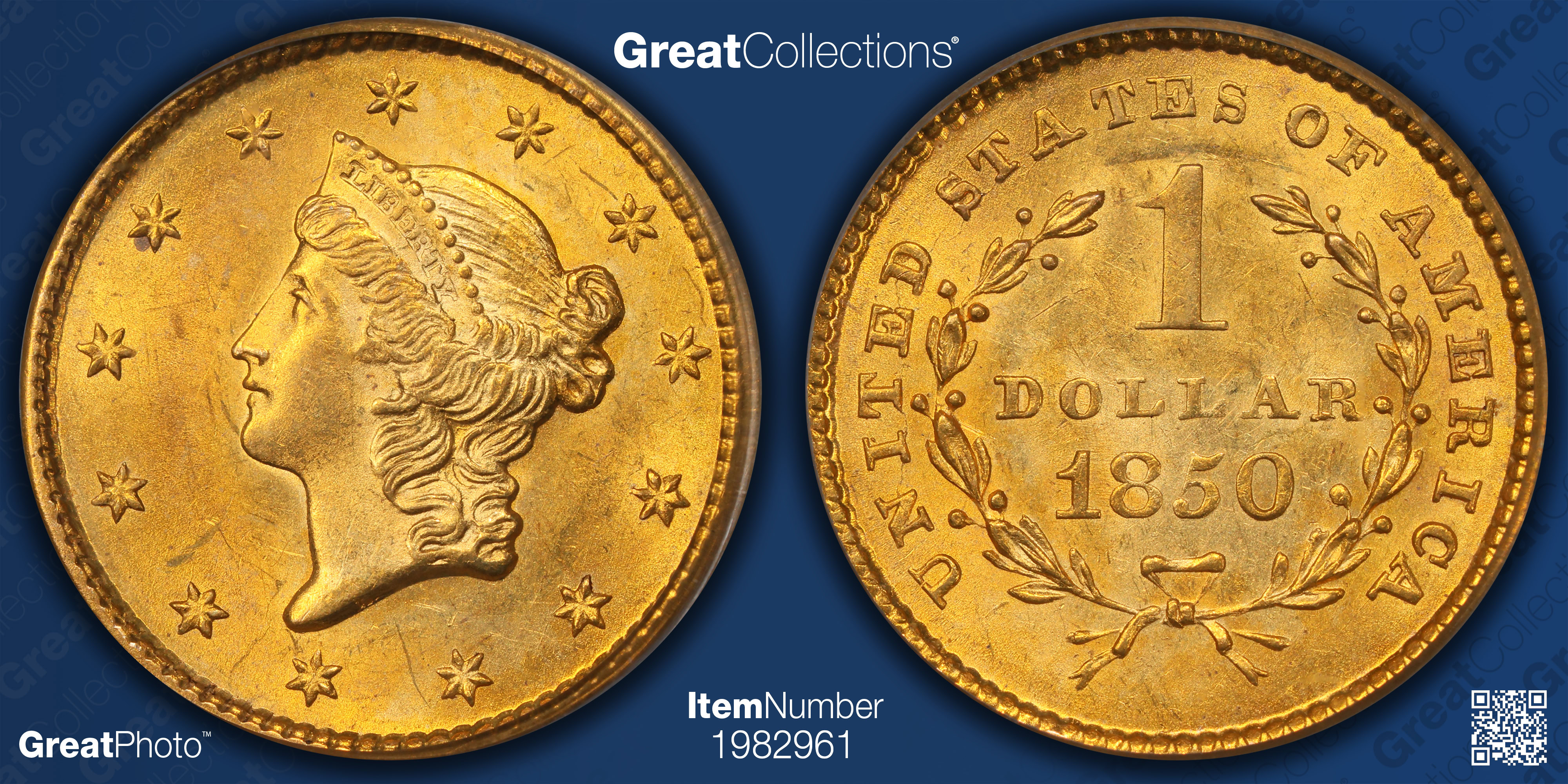 1850 Liberty Gold Dollar PCGS MS-63 (CAC Green) (Item 1982961 ...