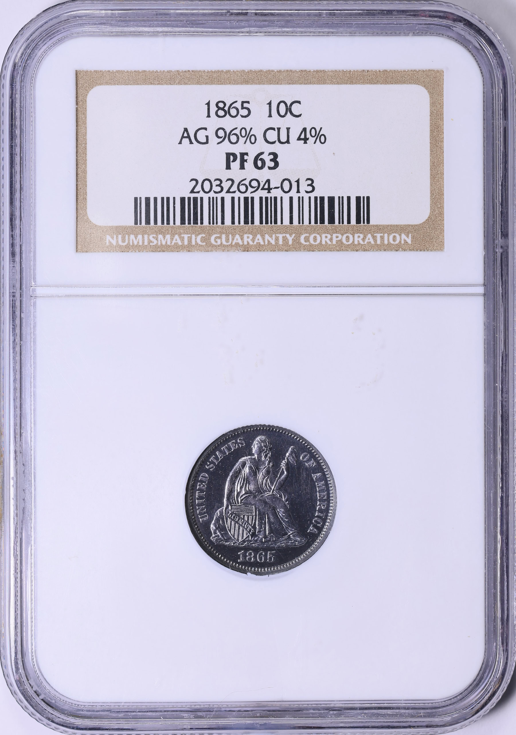 1865 Seated Liberty Dime NGC Proof-63 (Toned) (Item 1983062 ...