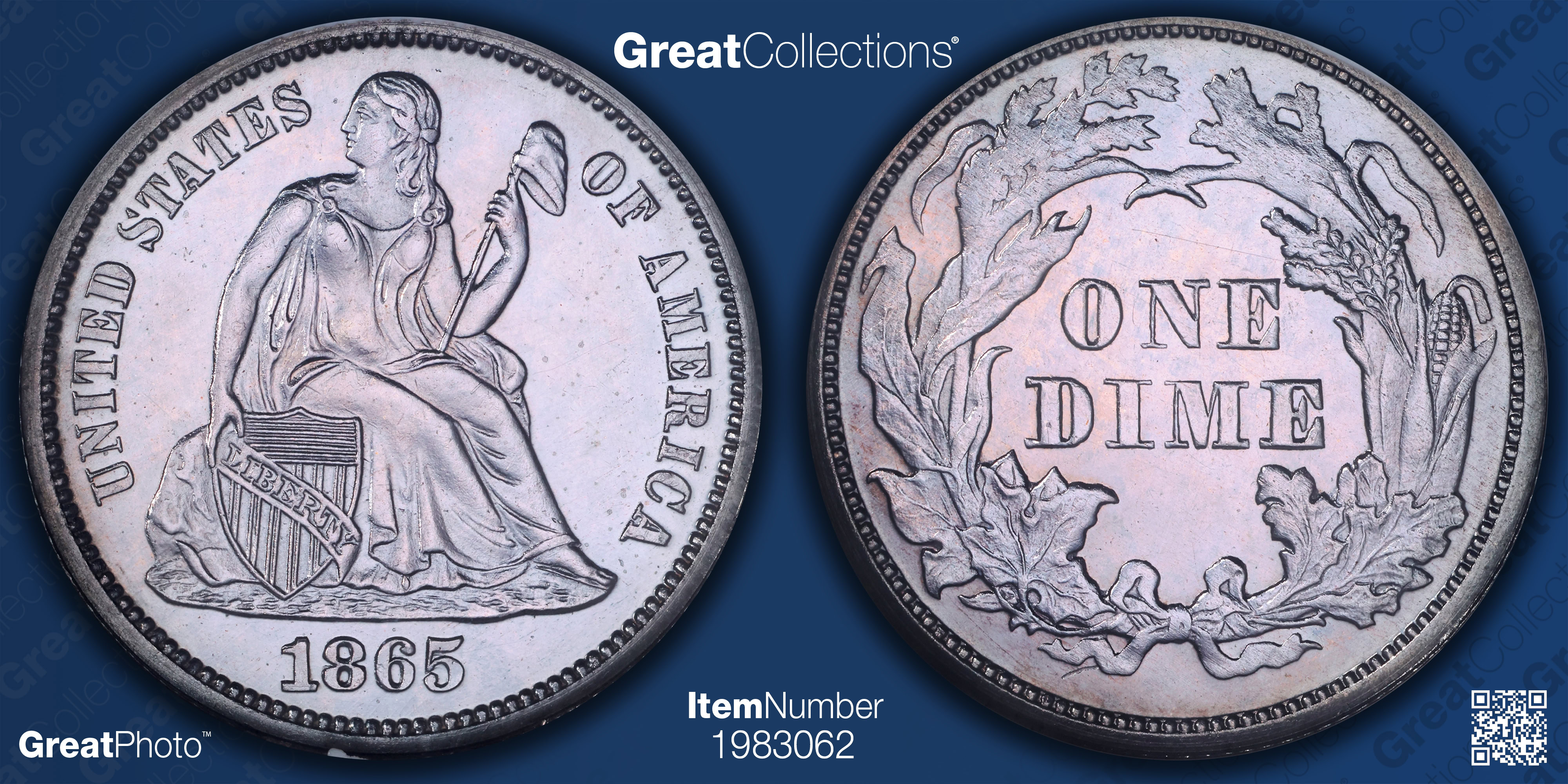 1865 Seated Liberty Dime NGC Proof-63 (Toned) (Item 1983062 ...