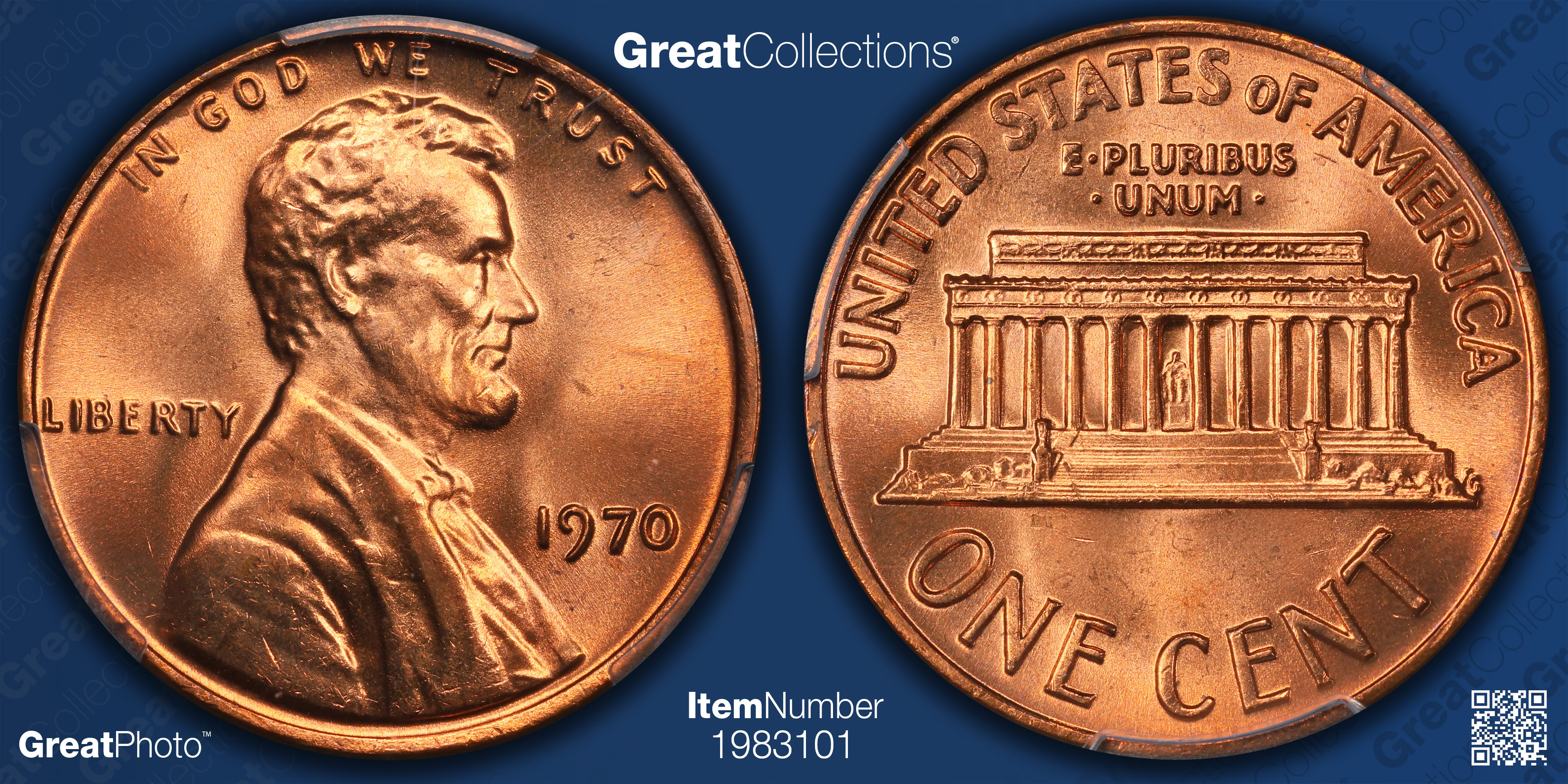 1970 Lincoln Cent PCGS MS-67 RD (Item 1983101) | GreatCollections Coin ...