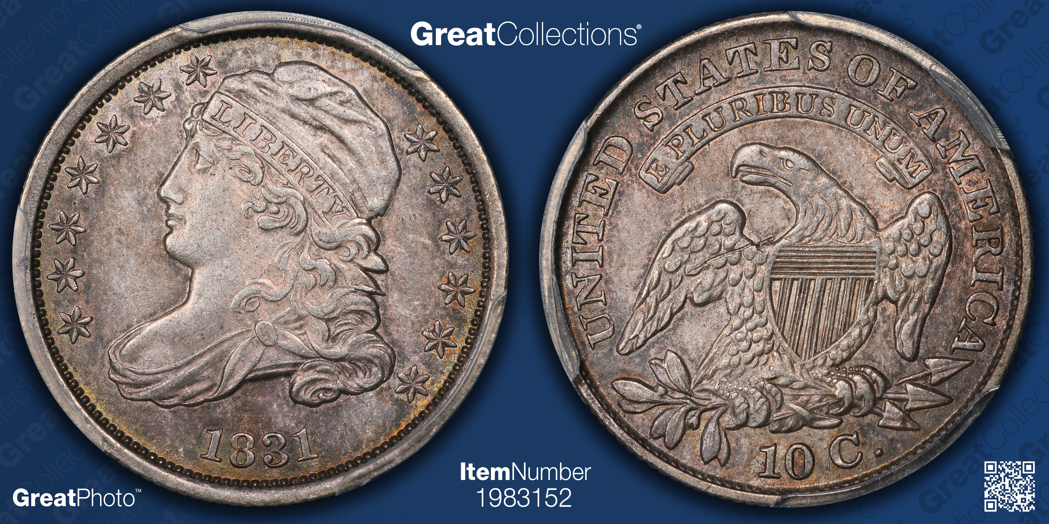 1831 Capped Bust Dime PCGS AU-53 (Item 1983152) | GreatCollections Coin ...