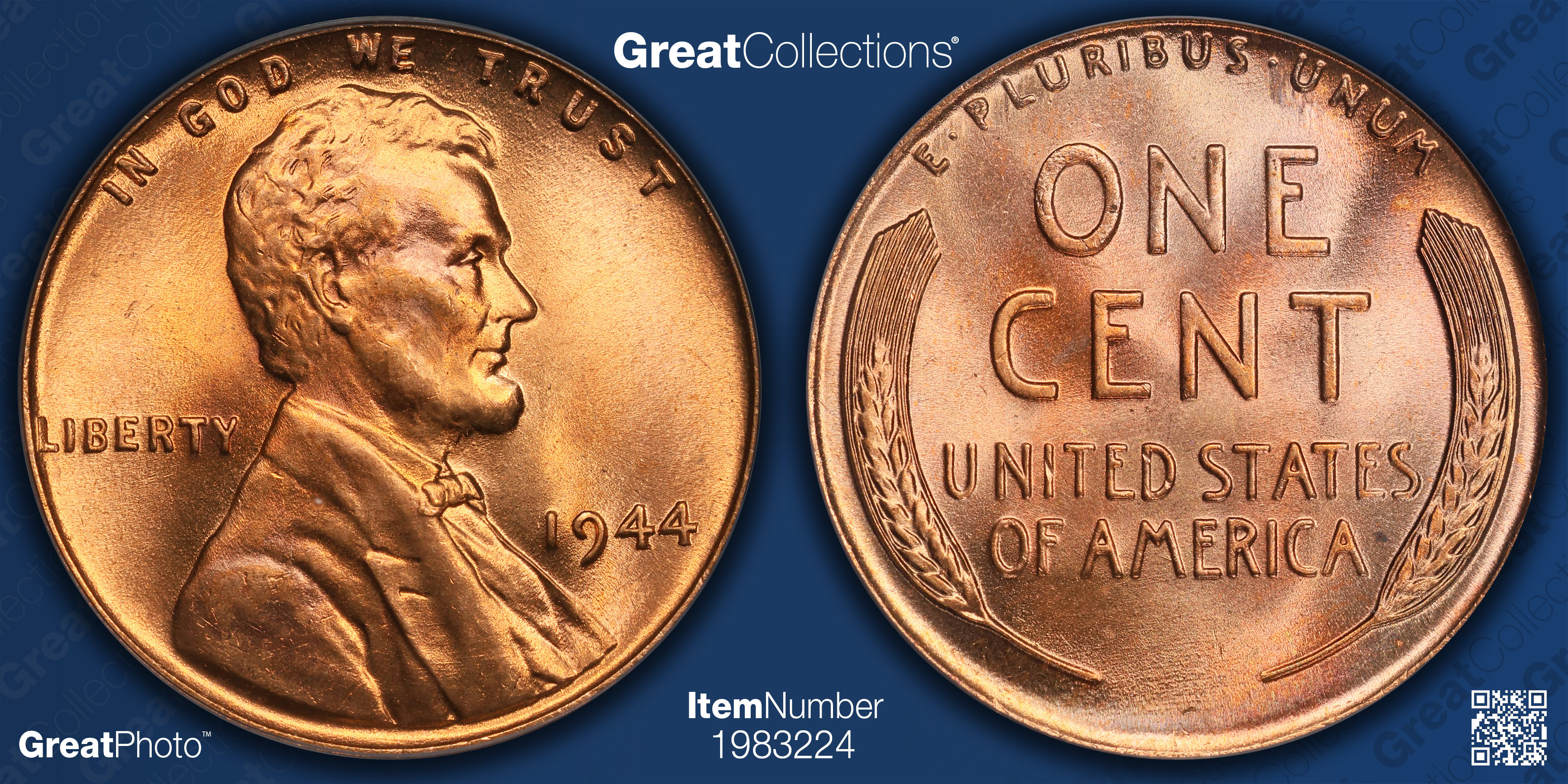 1944 Lincoln Cent PCGS MS-67 RD (Item 1983224) | GreatCollections Coin ...