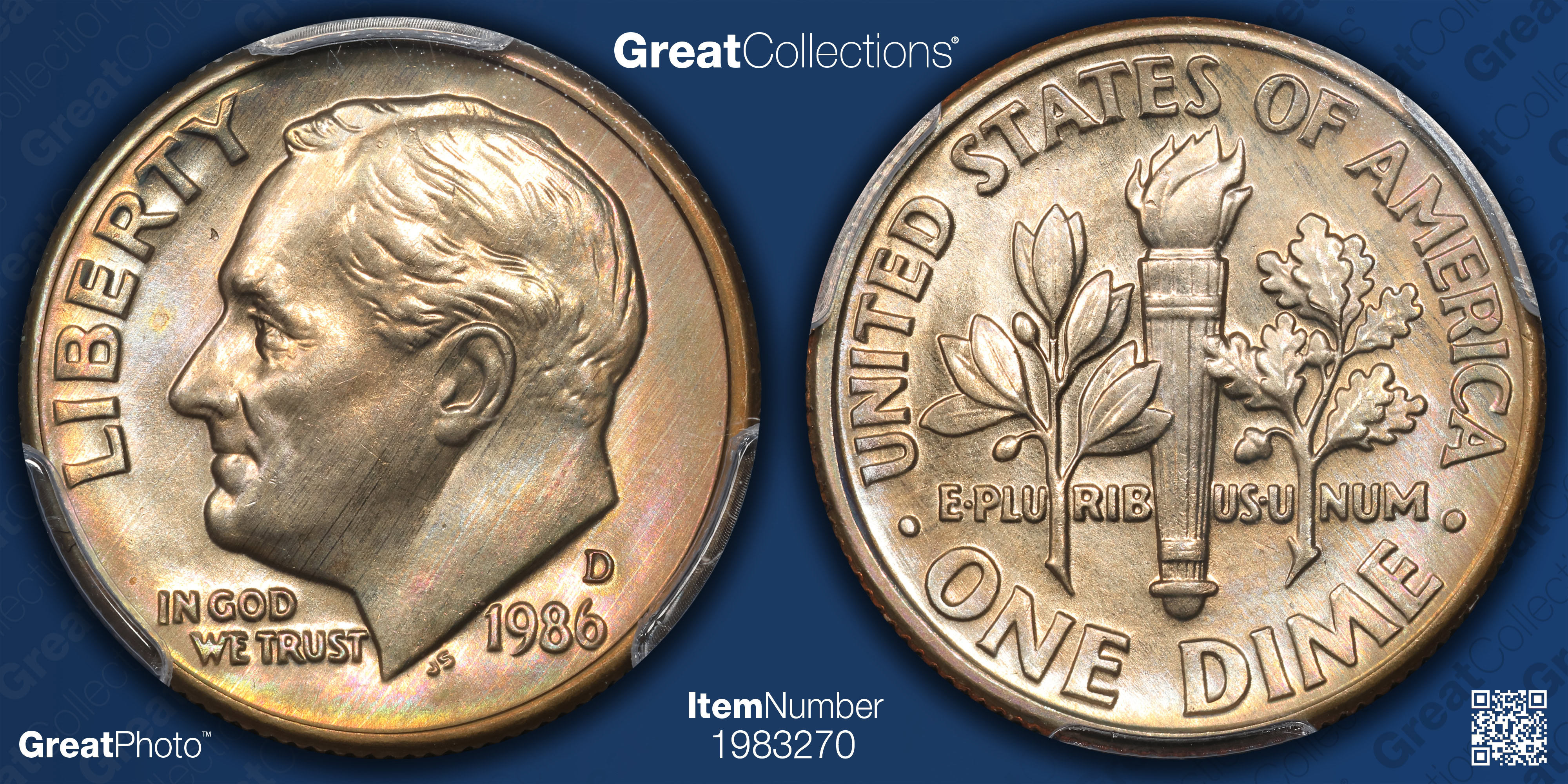 1986-D Roosevelt Dime PCGS MS-67+ (Toned) (Item 1983270 ...