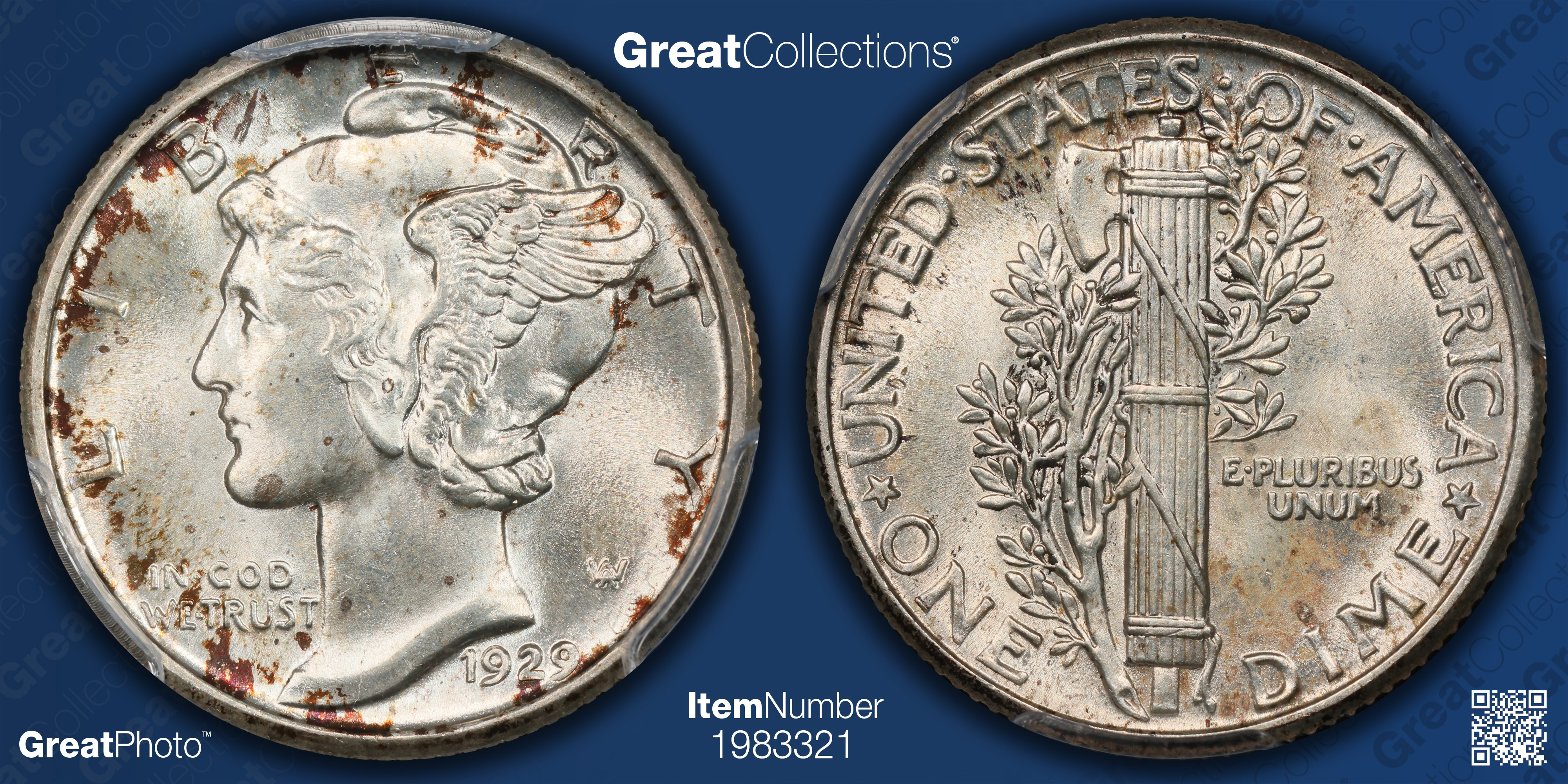 1929 Mercury Dime PCGS MS-66 FB (Item 1983321) | GreatCollections Coin ...