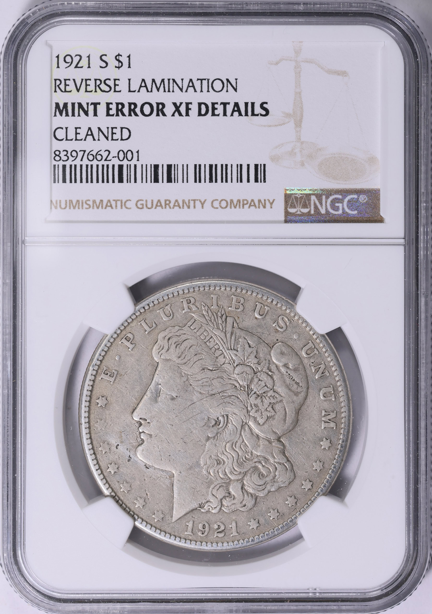 Mint Error 1921-S Morgan Silver Dollar Reverse Lamination NGC XF ...