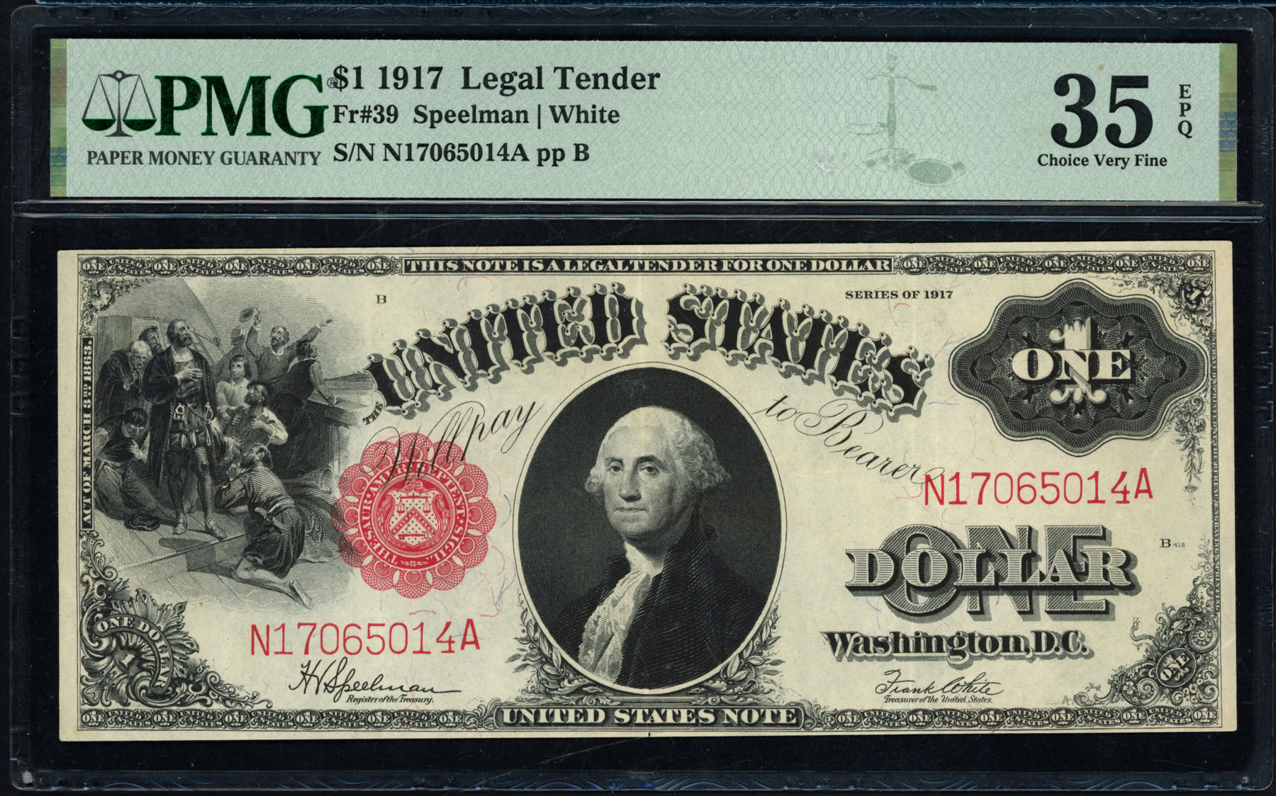 Fr. 39 1917 $1 Legal Tender Note Speelman / White PMG Choice Very Fine ...