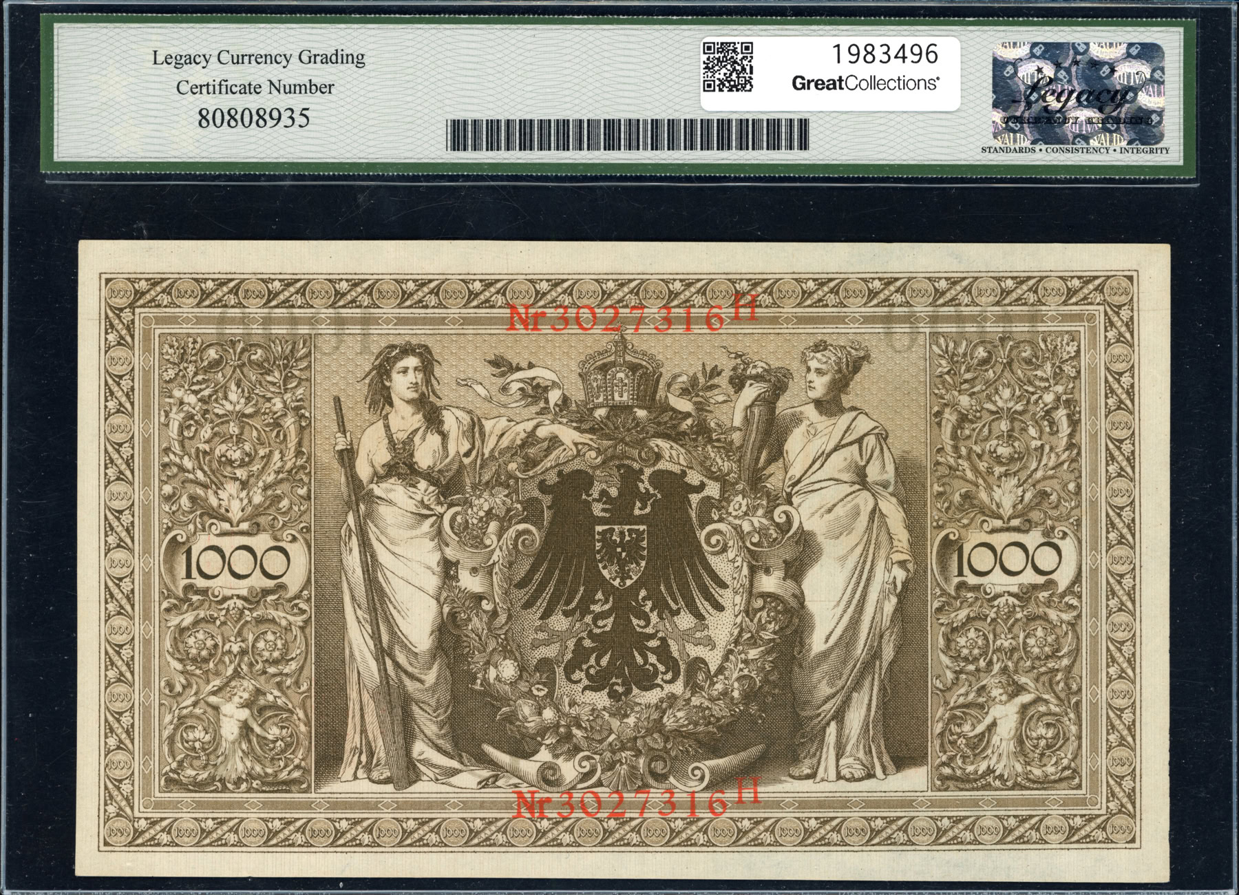Germany 1910 1,000 Marks Reichsbanknote Note SCWPM-44b Legacy Very ...