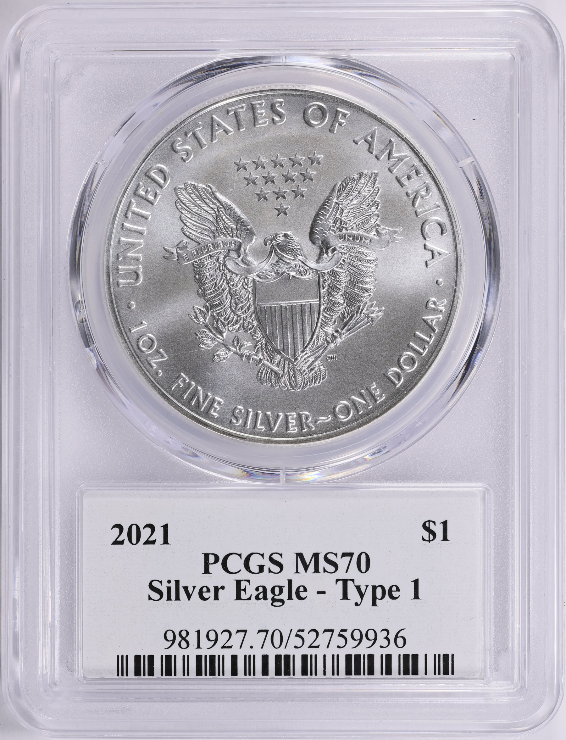 2021 $1 Silver Eagle Type 1 PCGS MS-70 (Ultra Breaks Label) | PCGS Cert ...