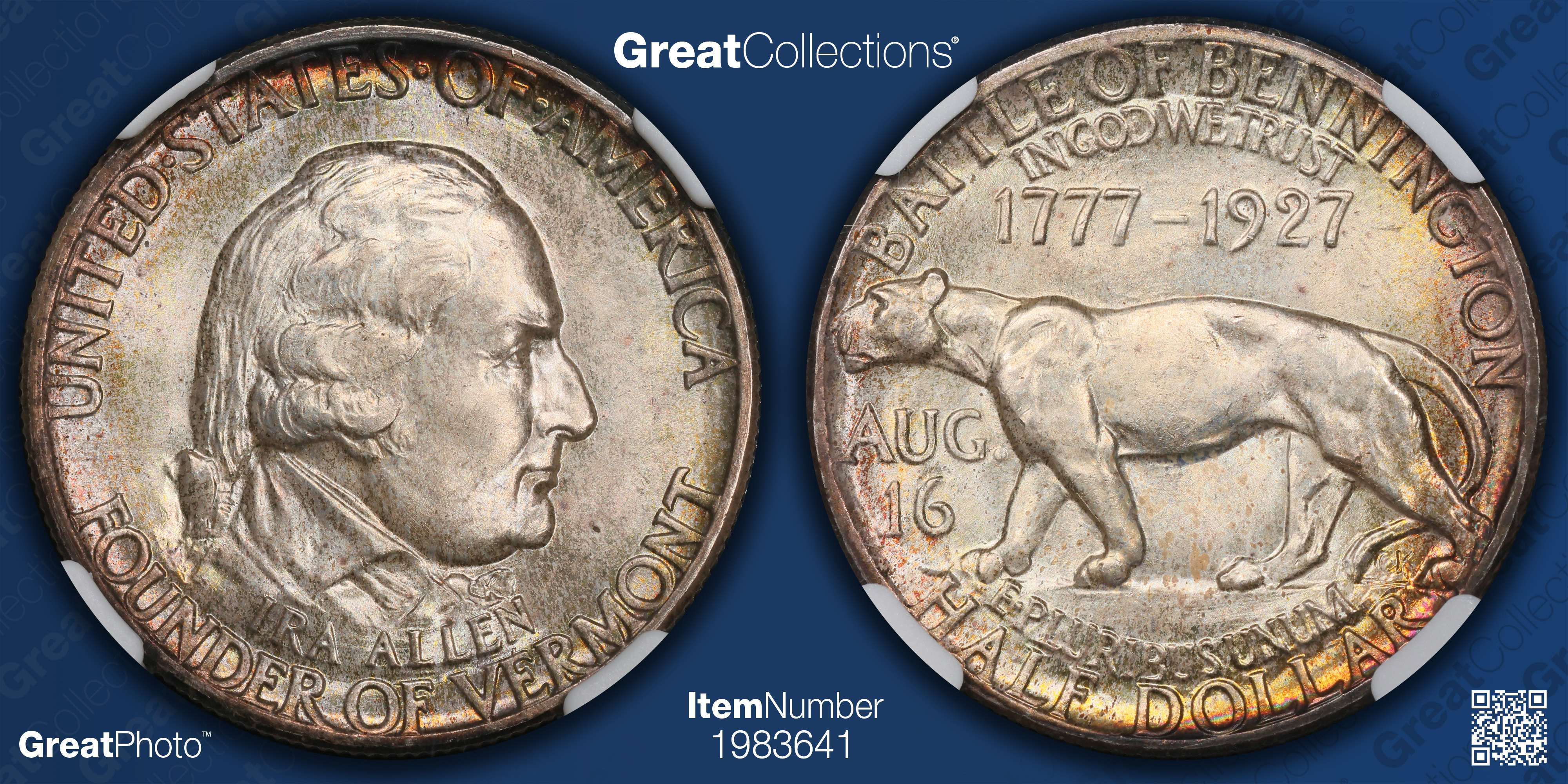 1927 Vermont Sesquicentennial Half Dollar NGC MS-66 (Toned) (Item ...