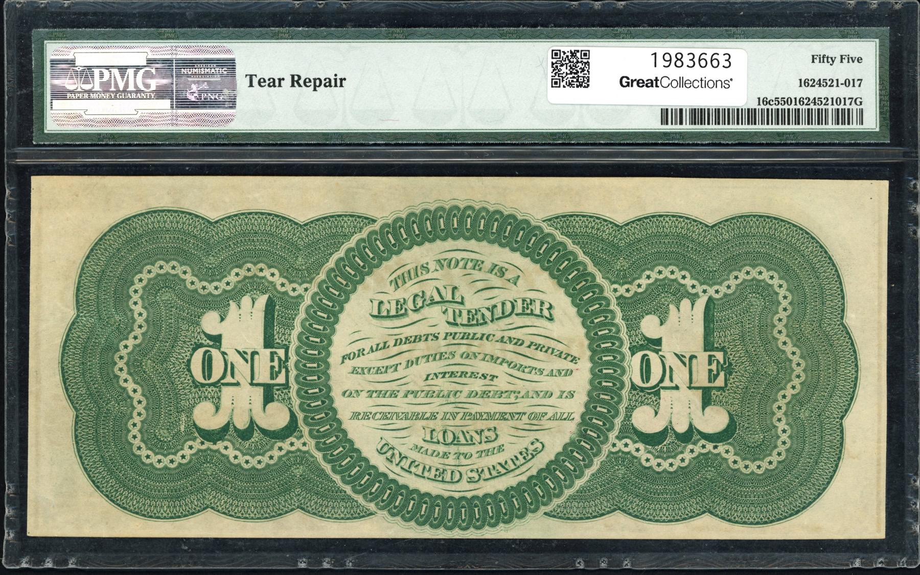 Fr. 16c 1862 $1 Legal Tender Note Series 259 Chittenden / Spinner PMG ...