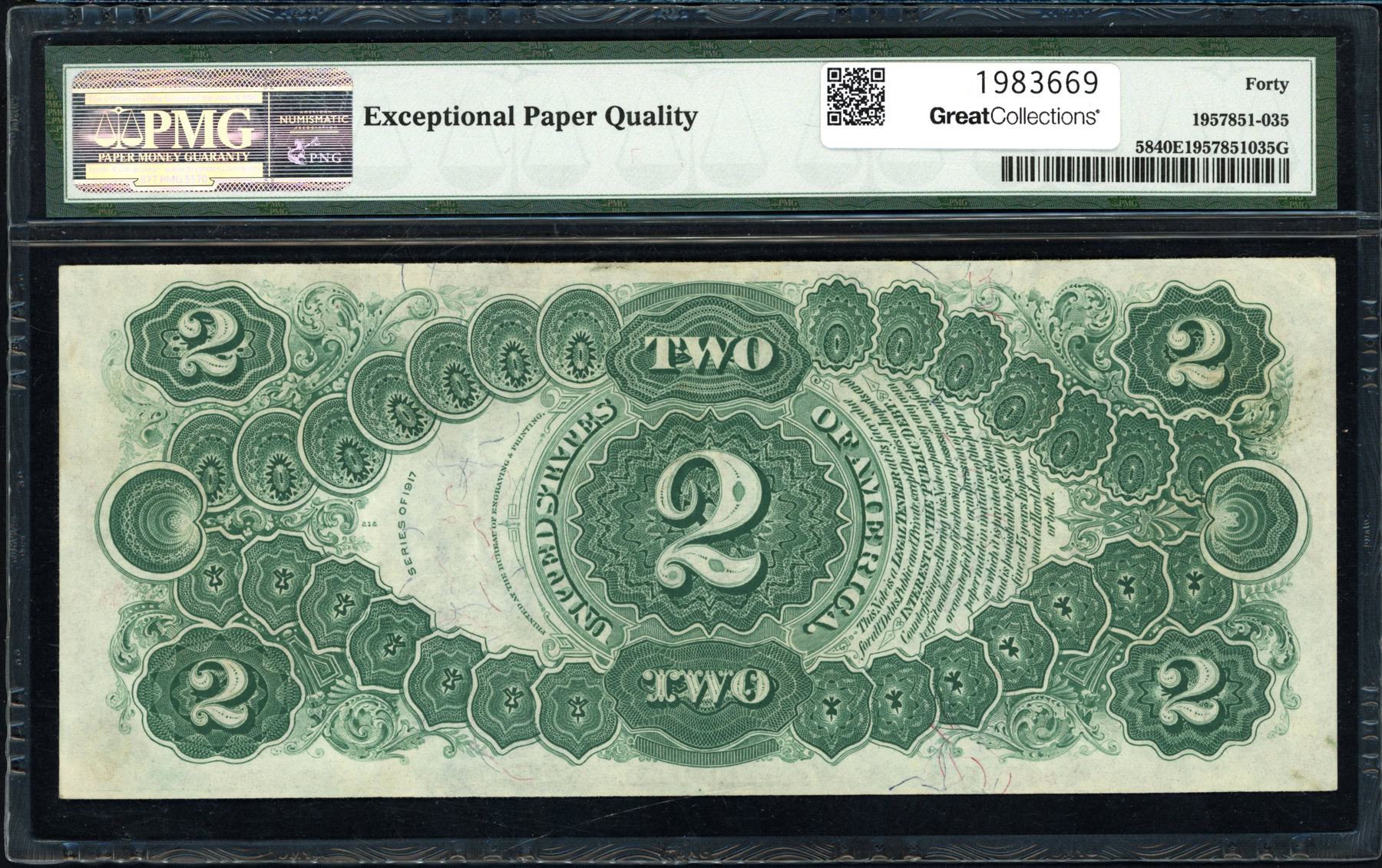 Fr. 58 1917 $2 Legal Tender Note Elliott / Burke PMG Extremely Fine 40 ...