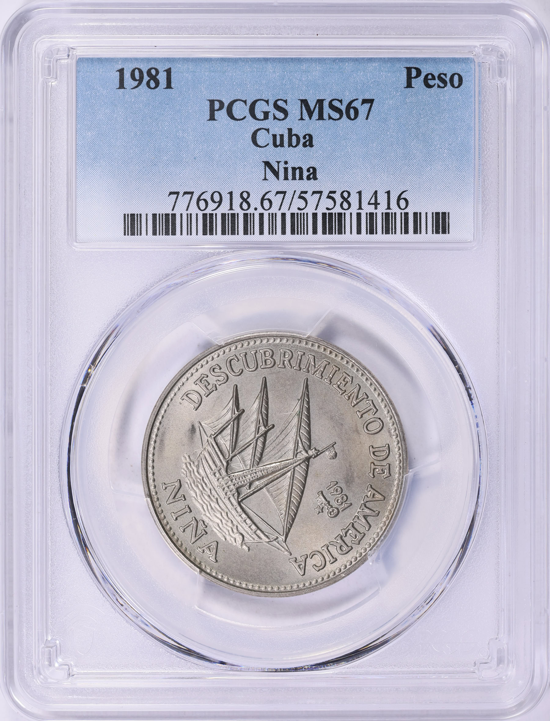 Cuba 1981 Peso Nina KM-66 PCGS MS-67 (Item 1983831) | GreatCollections ...