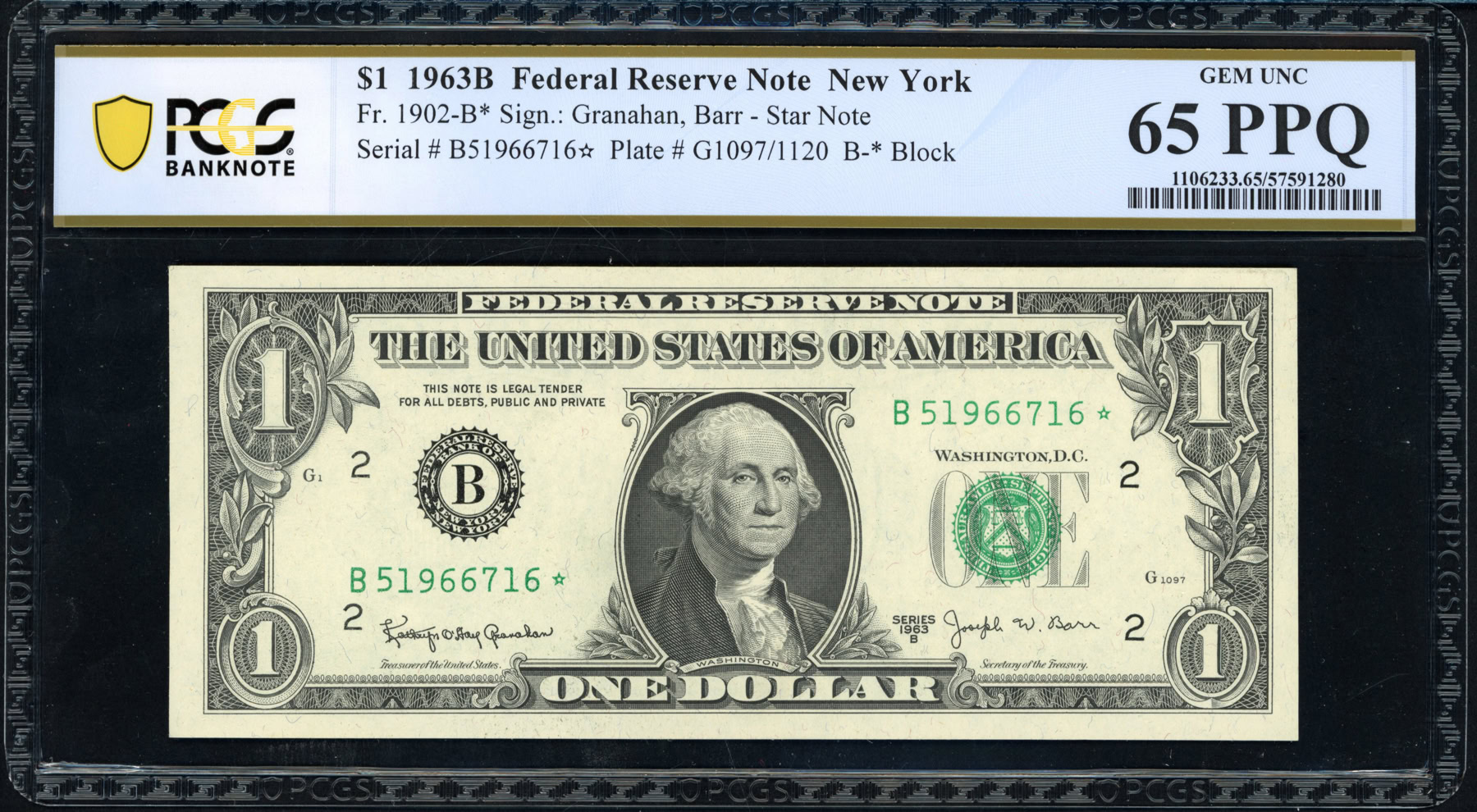 Fr. 1902-B* (B* Block) 1963B $1 New York Federal Reserve Star Note ...