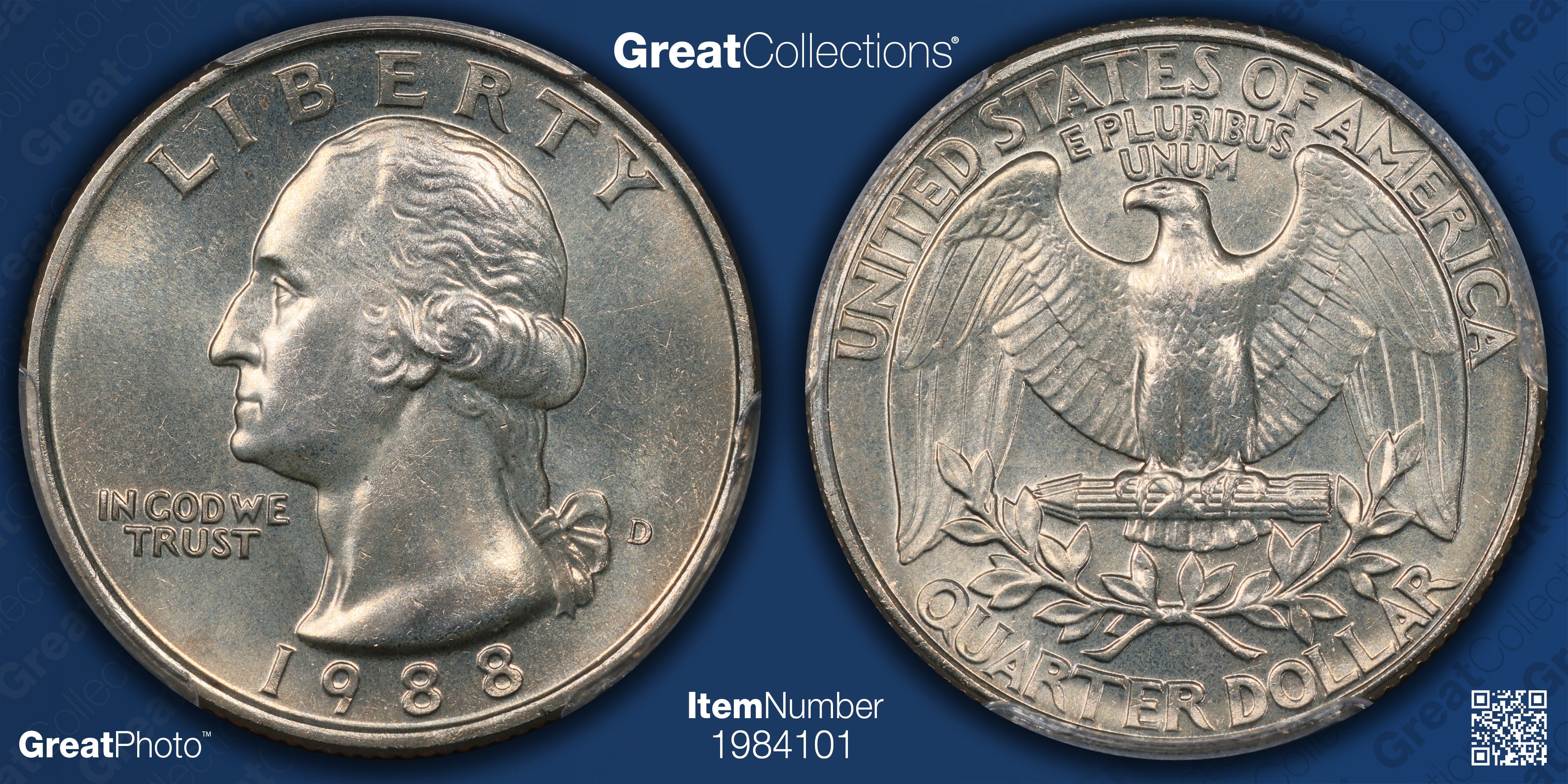 1988-D Washington Quarter PCGS MS-66 (Item 1984101) | GreatCollections ...