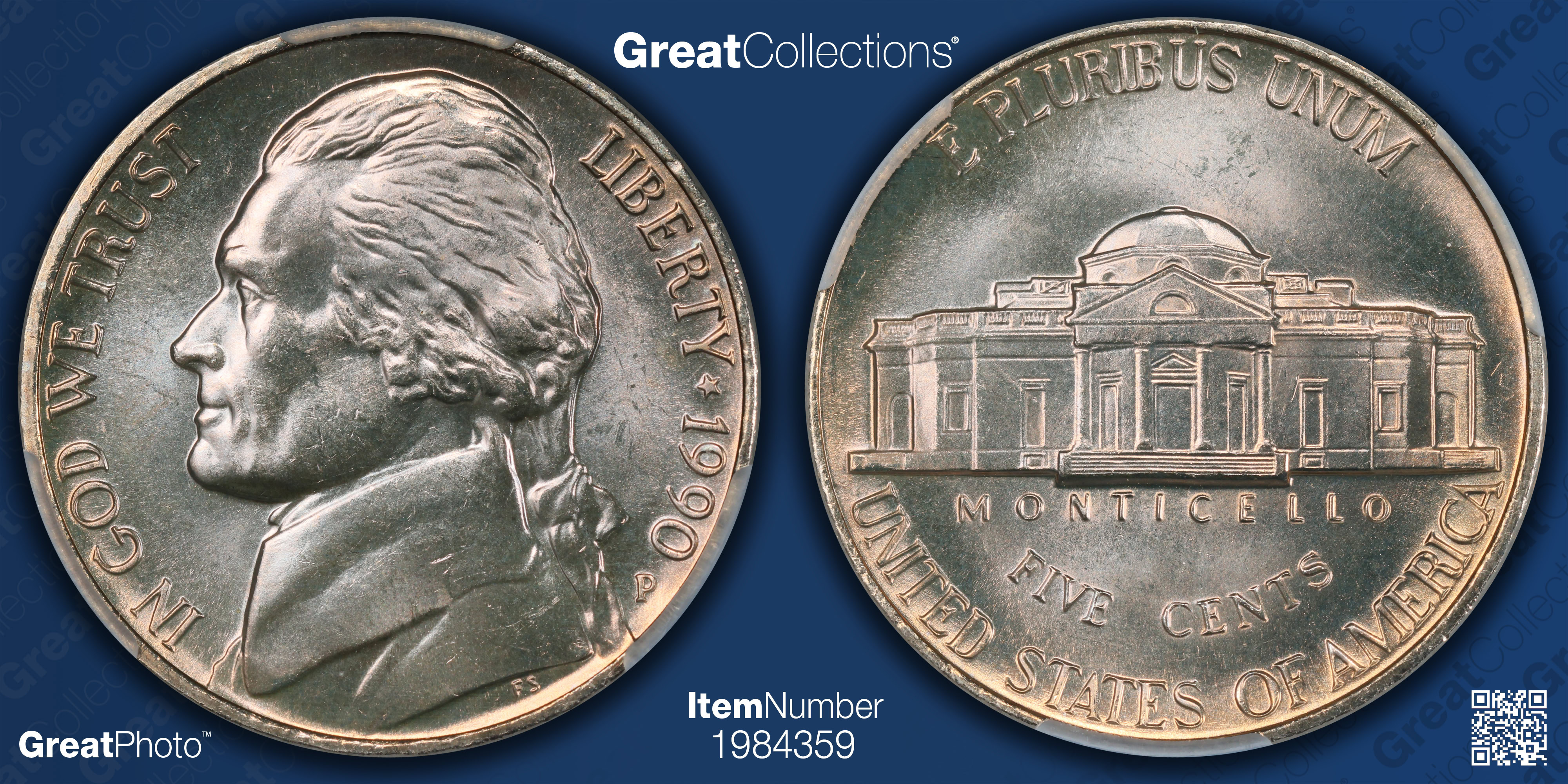 1990-P Jefferson Nickel CACG MS-65 (Toned) (Item 1984359 ...