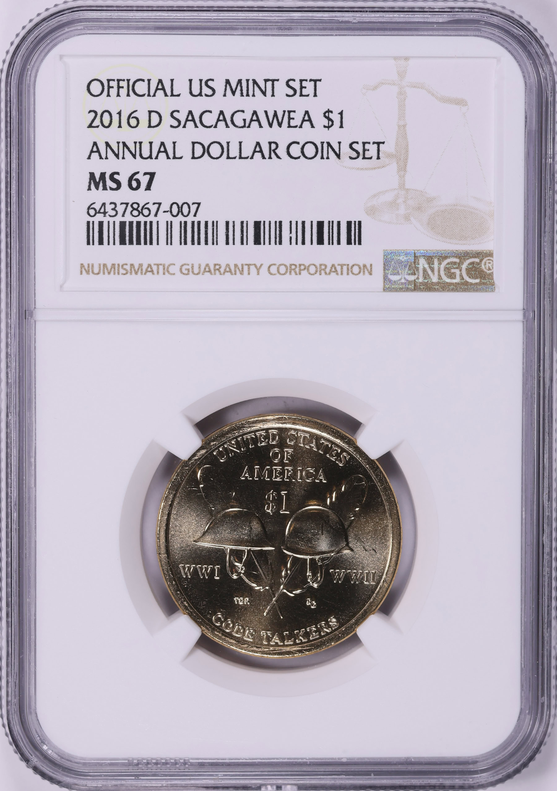 2016-D Sacagawea Dollar Wartime Code Talkers (From the Annual Dollar ...