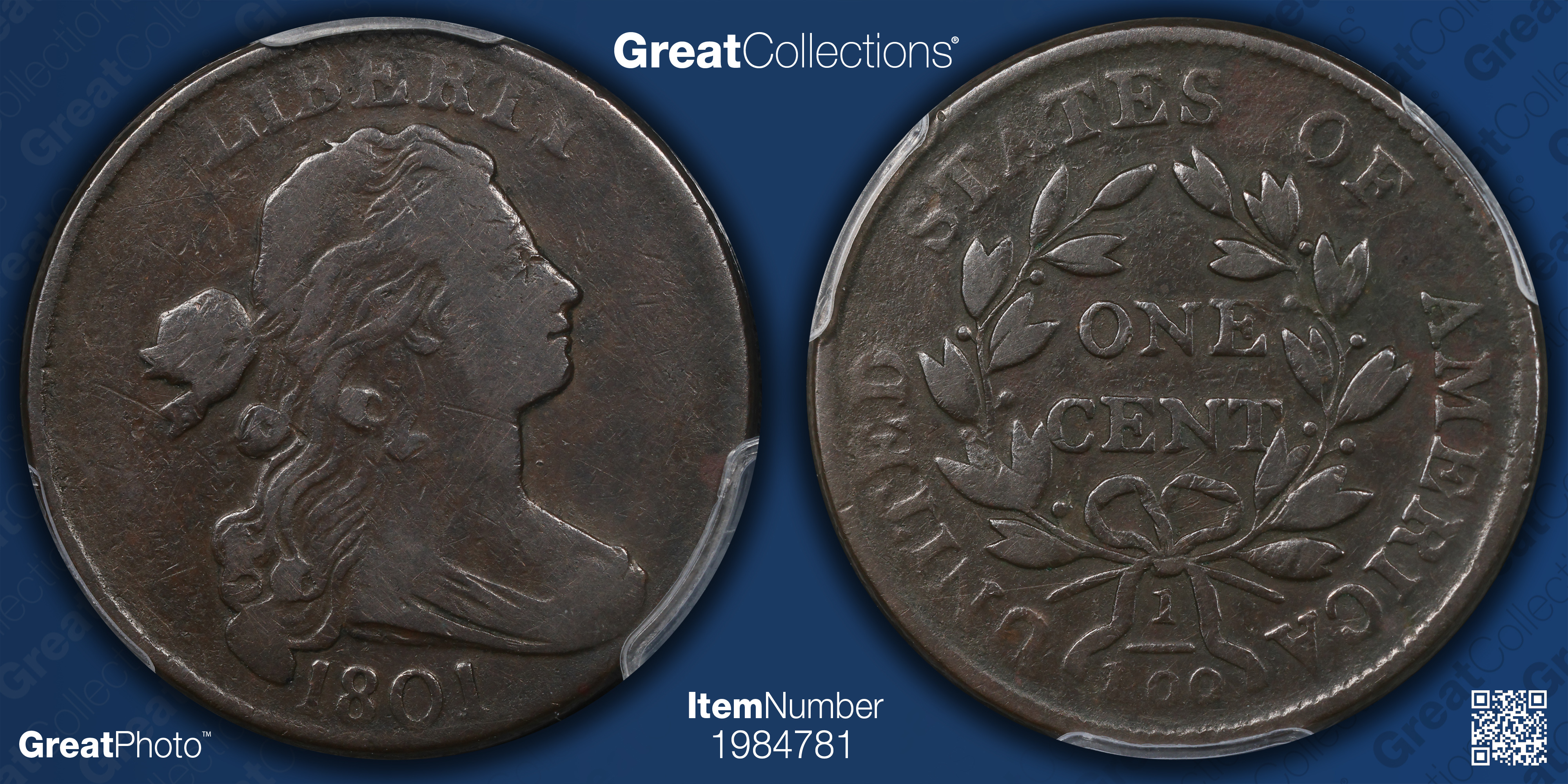 1801 Draped Bust Cent Sheldon 224 PCGS F-12 BN (Item 1984781 ...