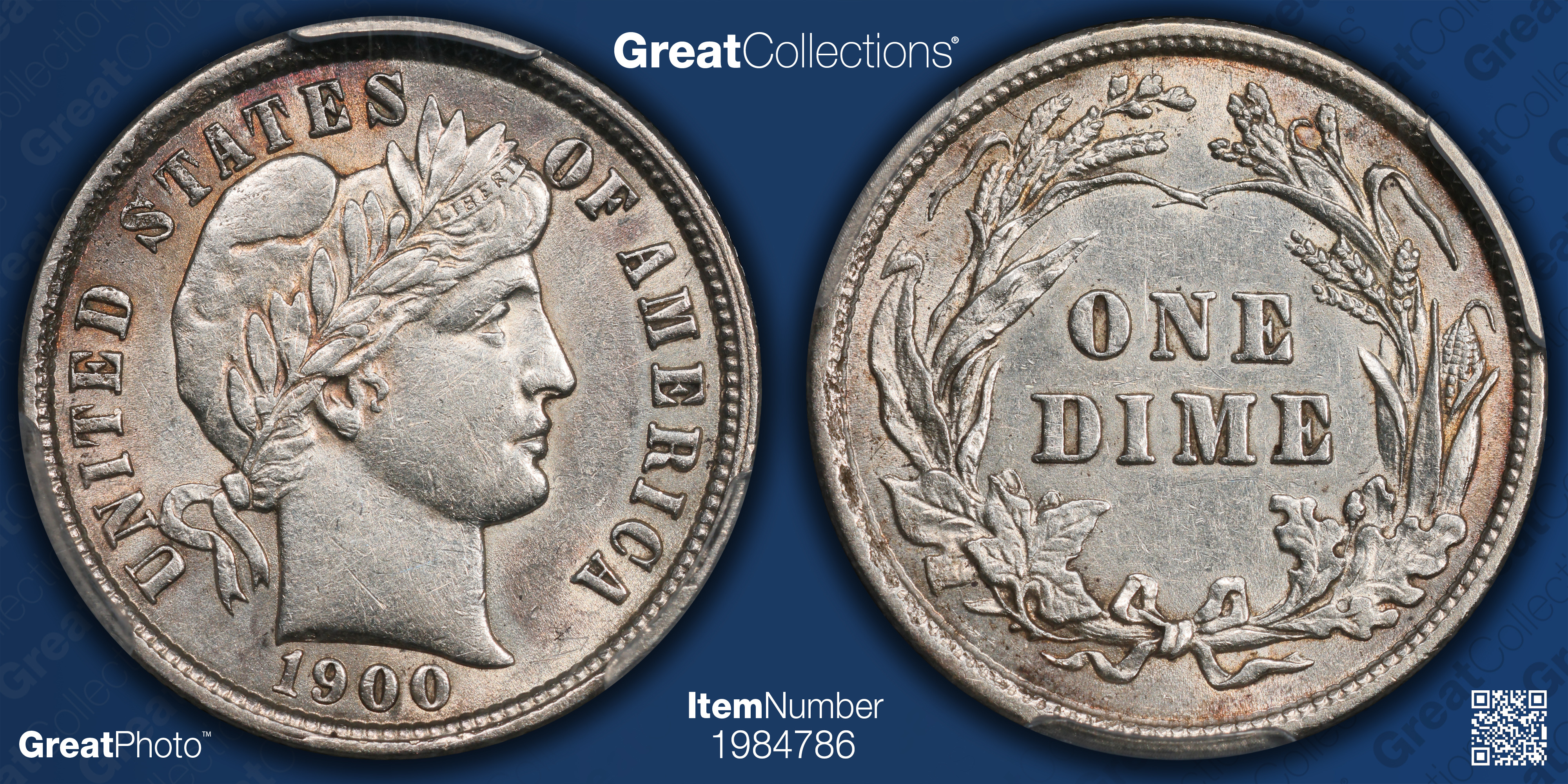 1900 Barber Dime PCGS AU-55 (Item 1984786) | GreatCollections Coin Auctions