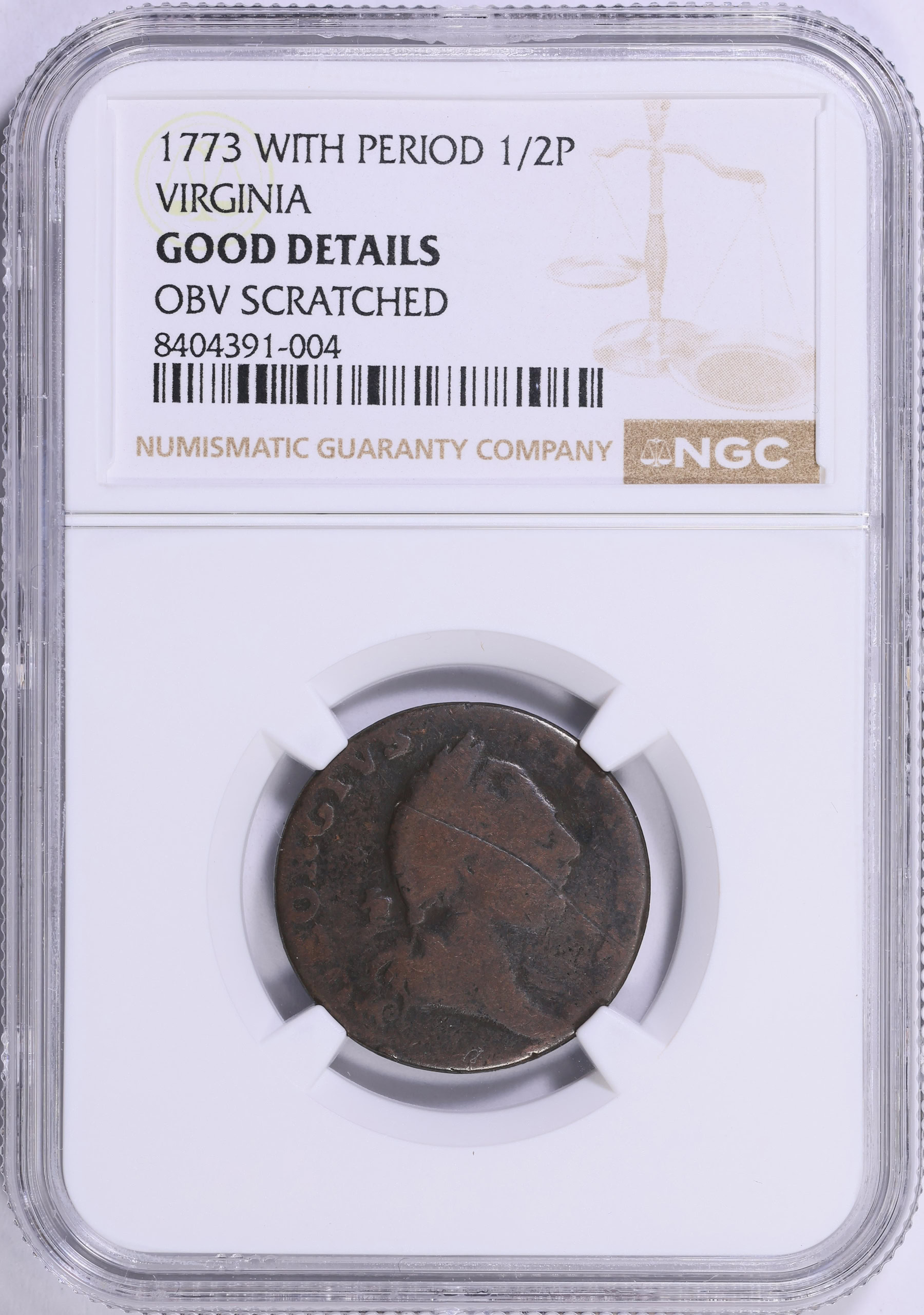 1773 Virginia Halfpenny Period NGC Good Details (Item 1984883 ...