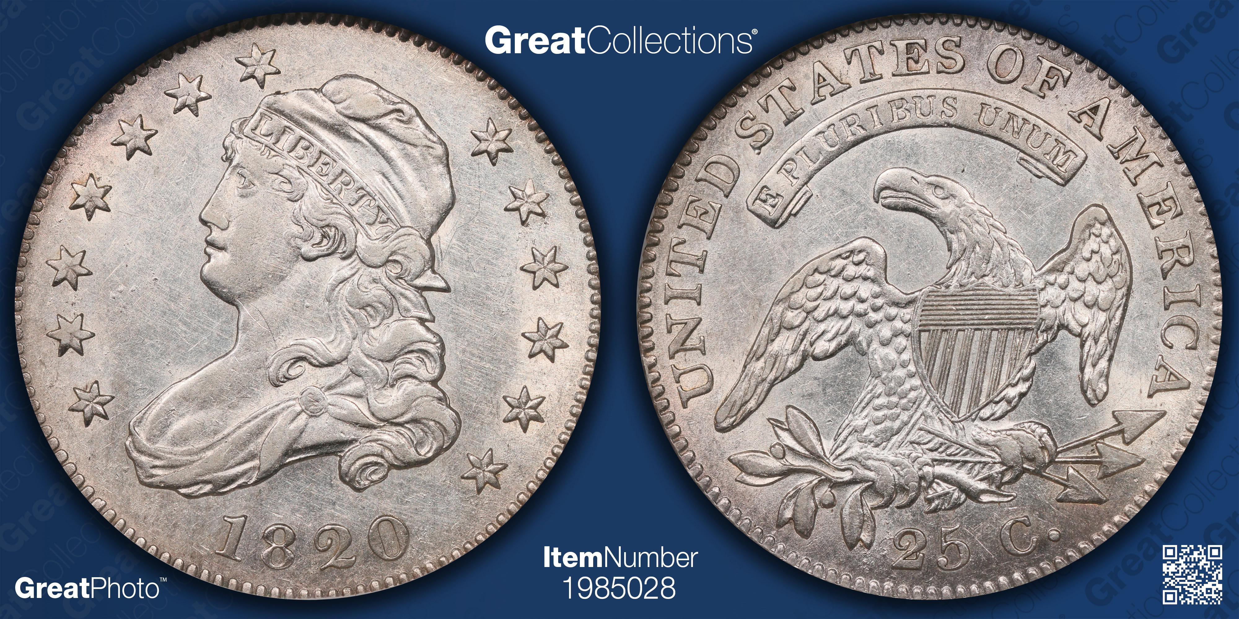 1820 Capped Bust Quarter NGC AU-55 (Item 1985028) | GreatCollections ...