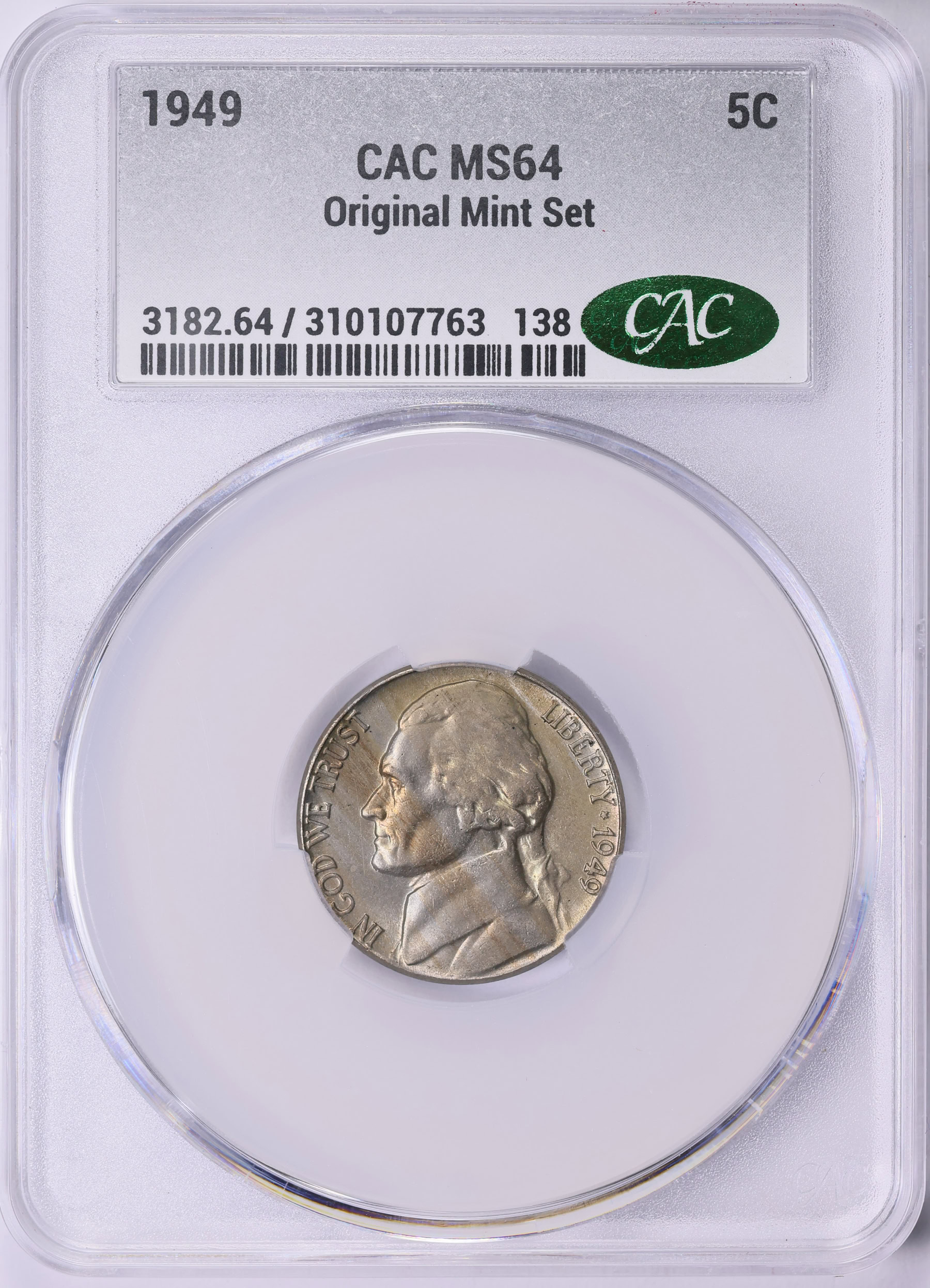 1949 Jefferson Nickel CACG MS-64 (Toned) (Item 1985055 ...