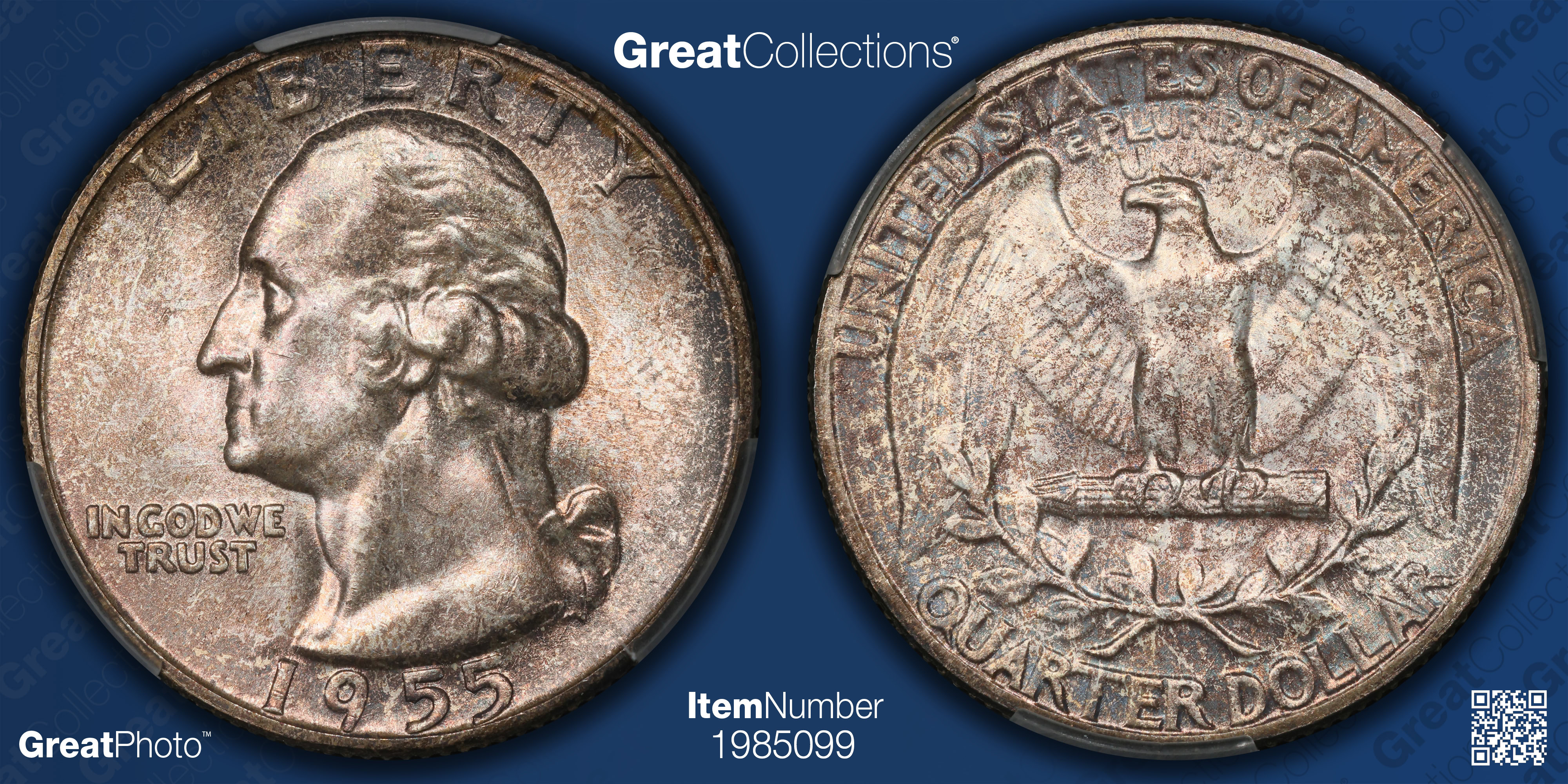 1955 Washington Quarter CACG MS-66 (Toned) (Item 1985099 ...