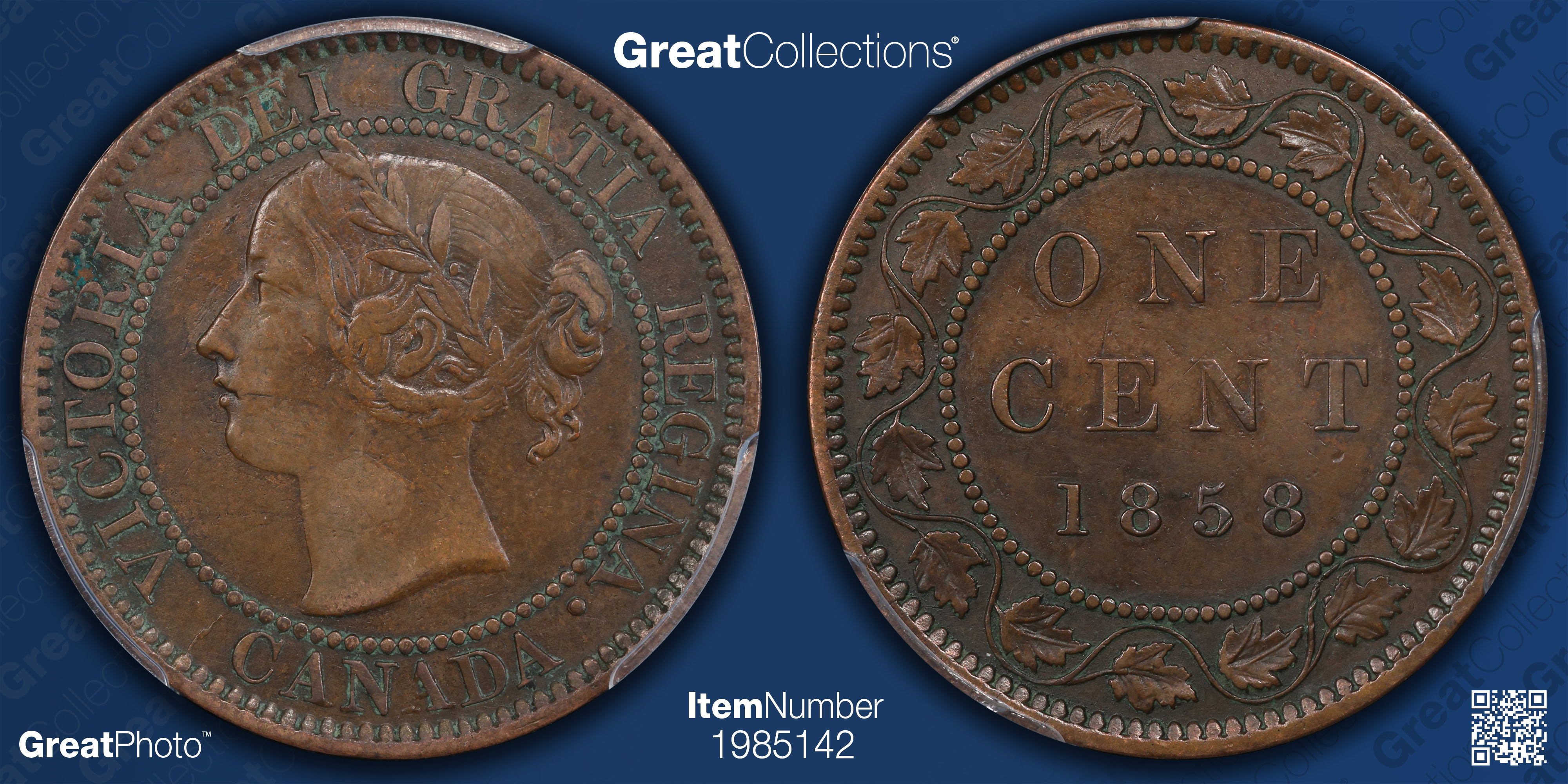 Canada 1858 Cent Bronze Medal Alignment, Broken Vine KM-1 PCGS XF-40 ...