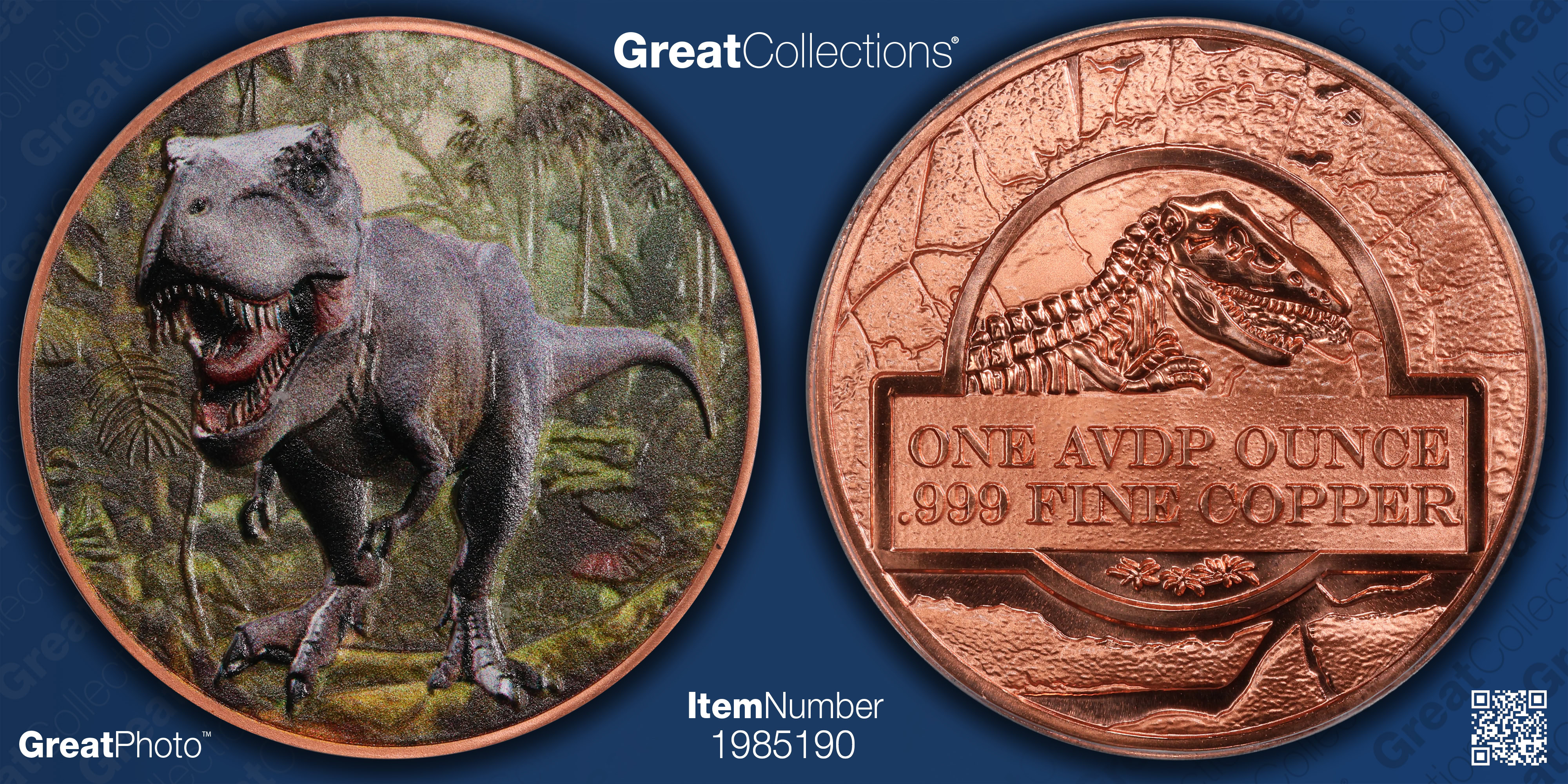 ND Colorized Copper 1oz T-Rex Ultra High Relief Private Mint Round ICG ...