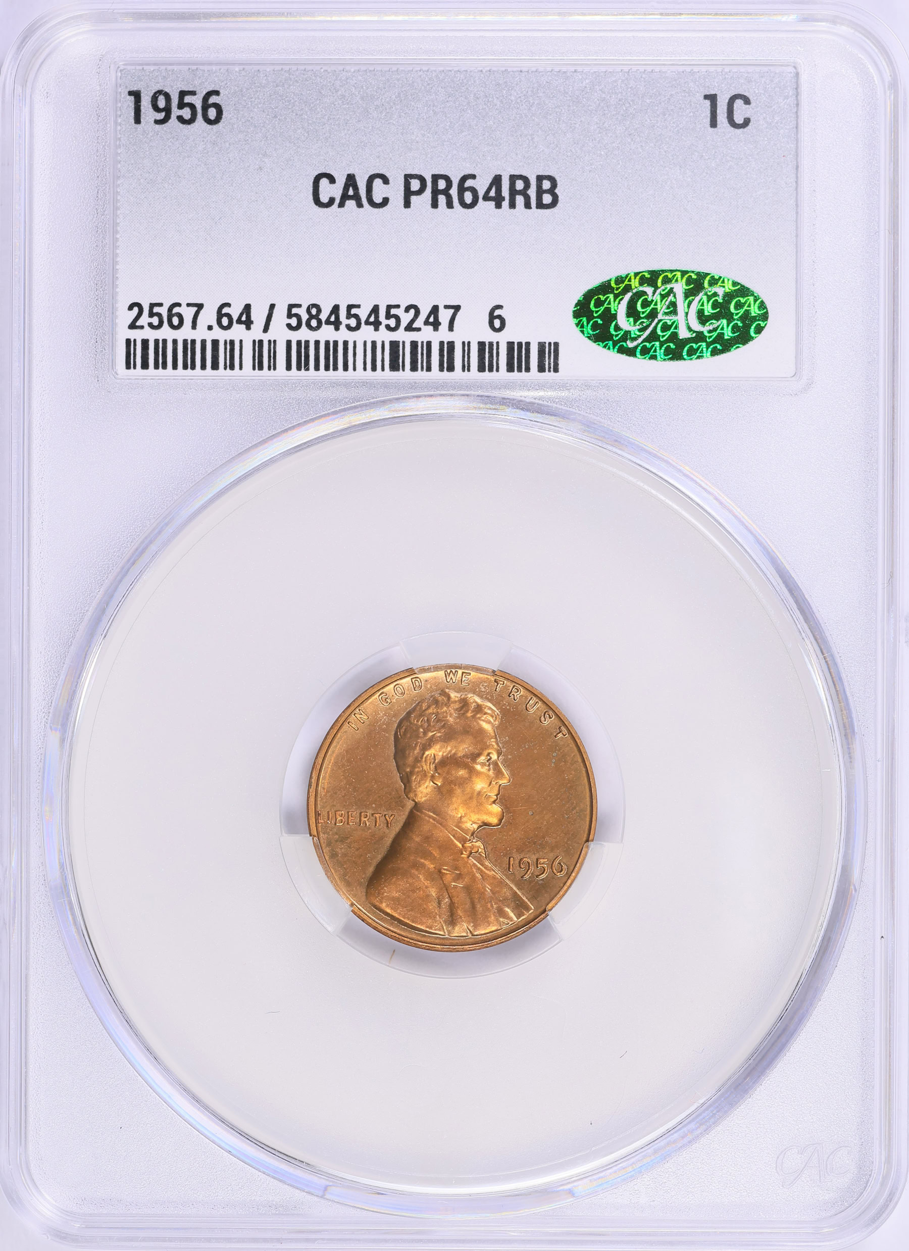1956 Lincoln Cent CACG Proof-64 RB (Item 1985733) | GreatCollections ...