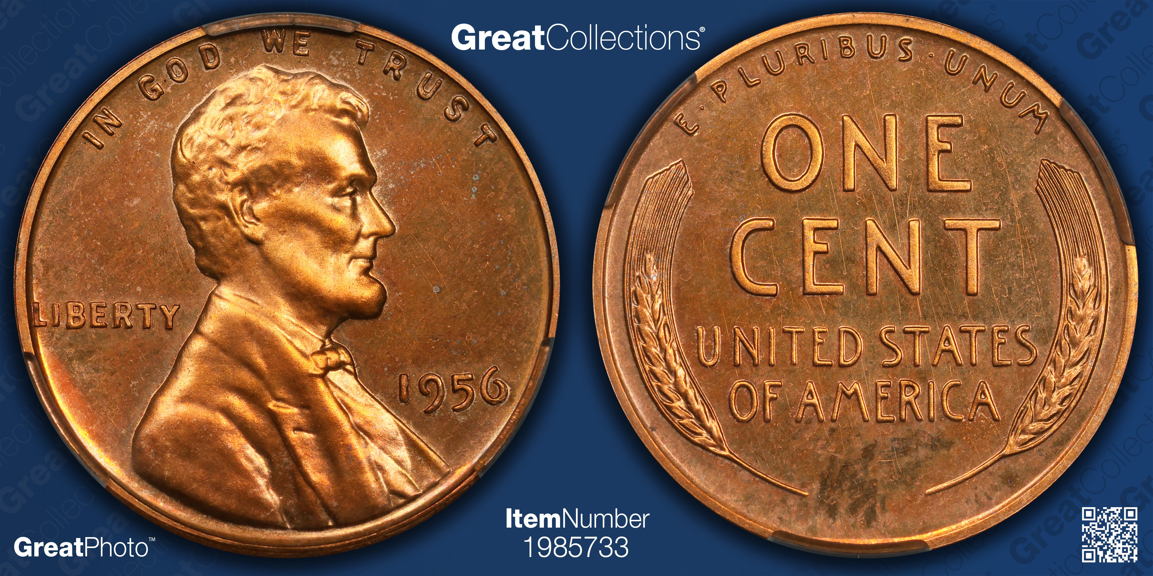 1956 Lincoln Cent CACG Proof-64 RB (Item 1985733) | GreatCollections ...