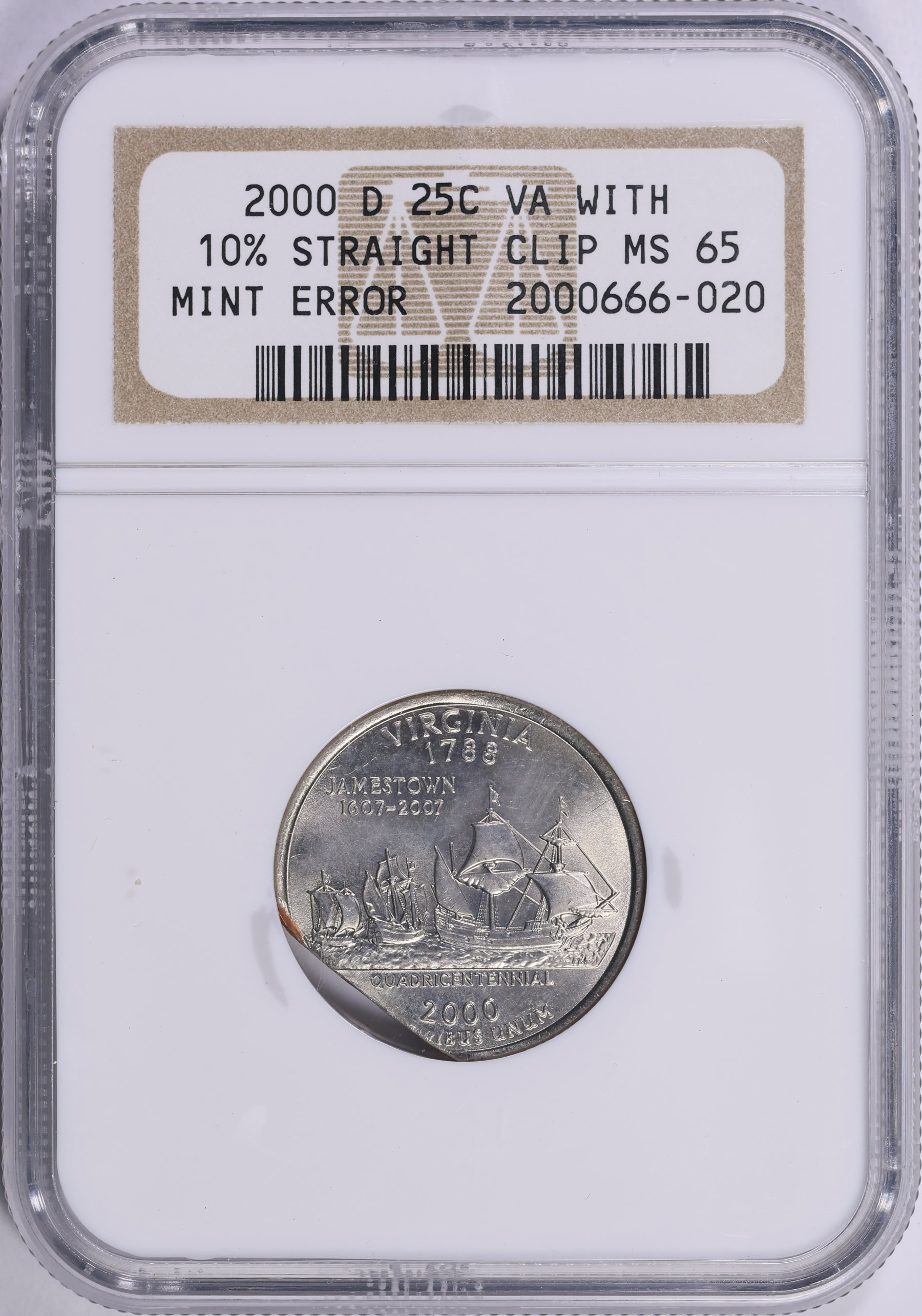 Mint Error 2000-D State Quarter Virginia With 10% Straight Clip NGC MS ...