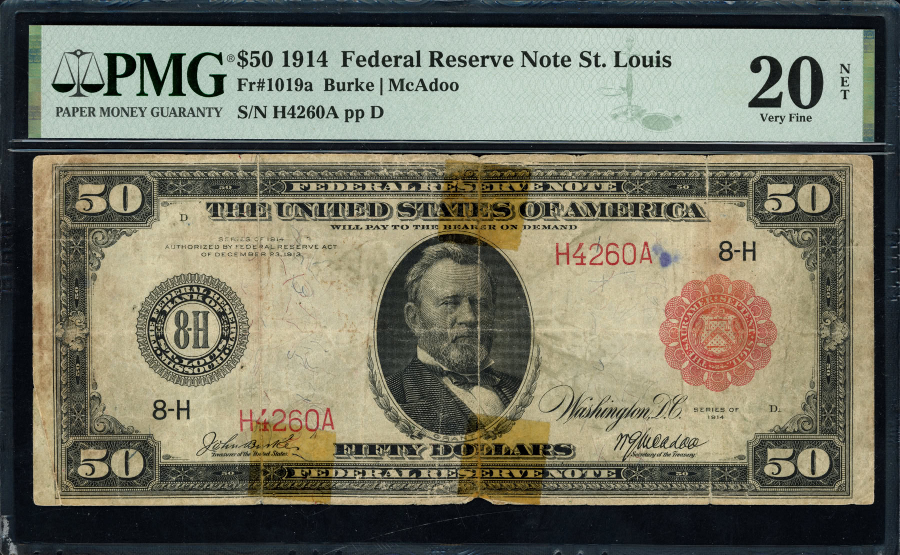 Fr. 1019a 1914 $50 St. Louis Federal Reserve Note Burke / McAdoo PMG ...