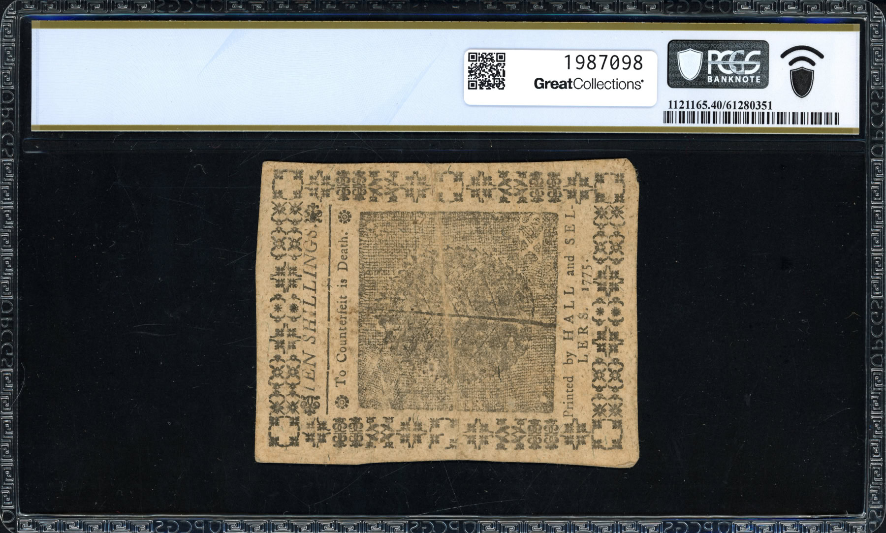 Fr. PA-190 October 25, 1775 10 Shillings Pennsylvania Colonial Note ...