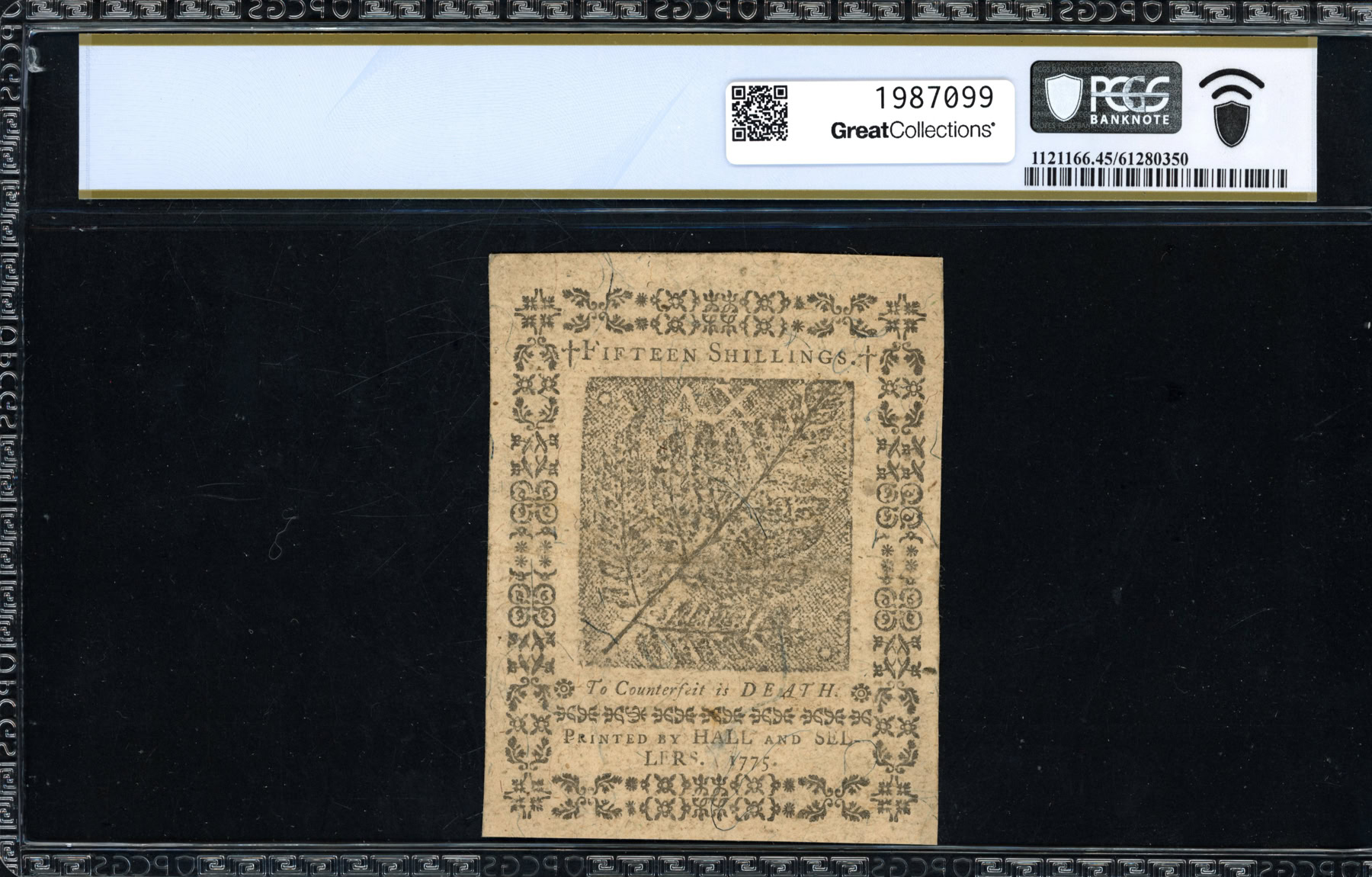 Fr. PA-191 October 25, 1775 15 Shillings Pennsylvania Colonial Note ...
