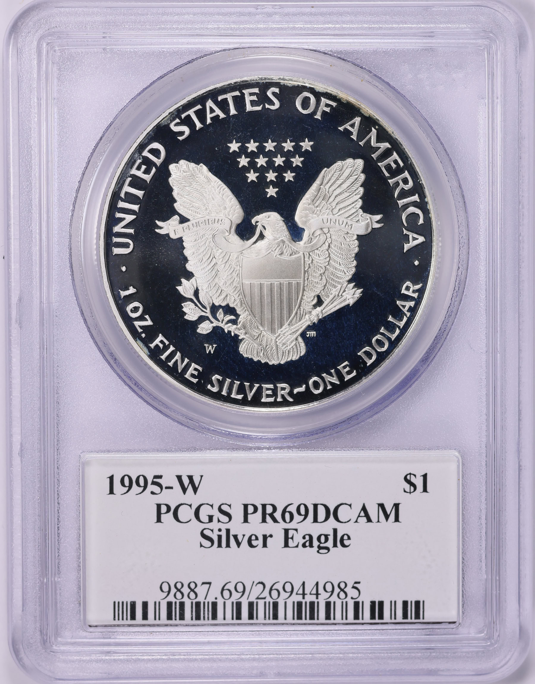 1995-W $1 Silver Eagle PCGS Proof-69 DCAM (Mercanti Signed Flag Label ...