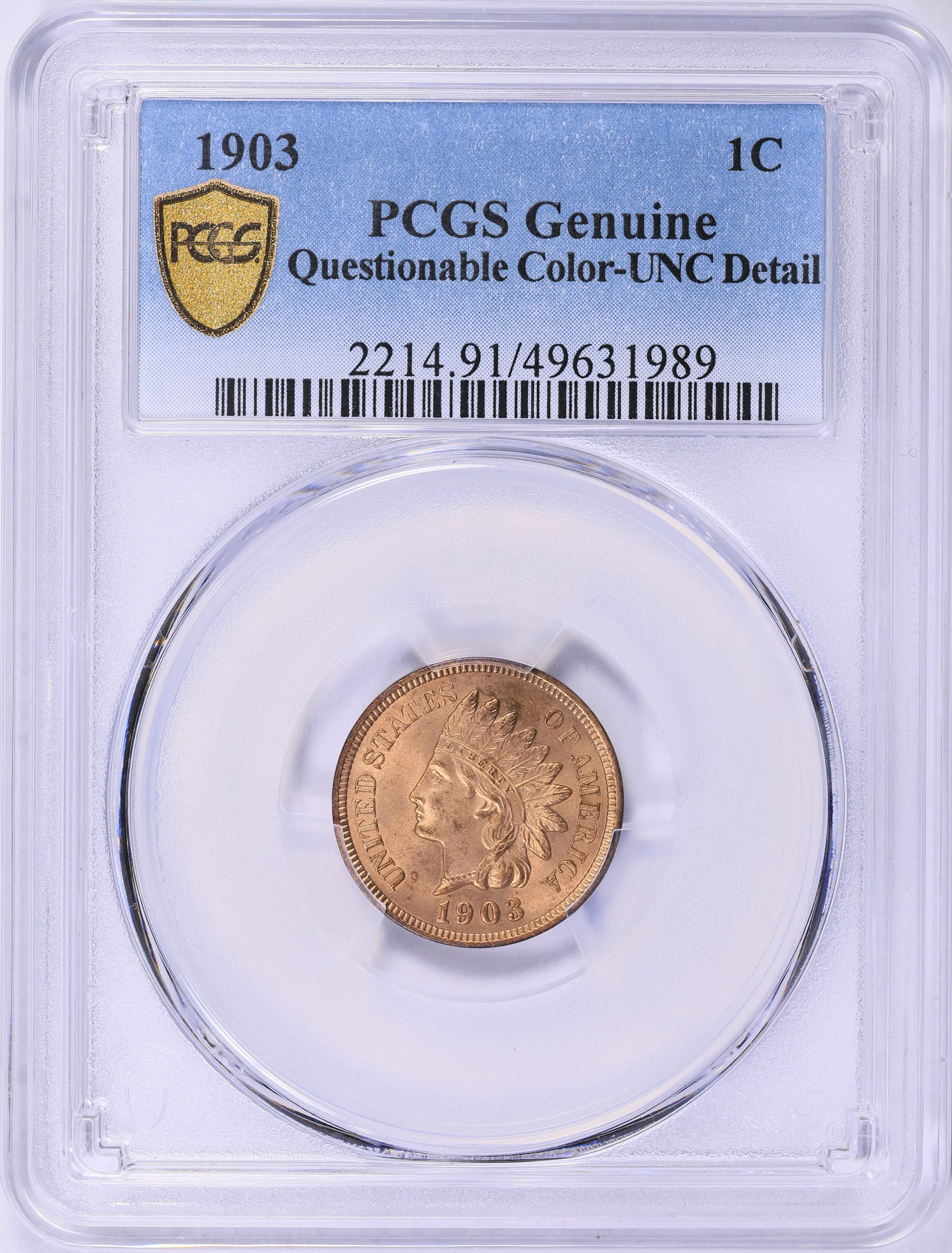 1903 Indian Cent PCGS Genuine Unc Details (Art. Toned) (Item 1987327 ...