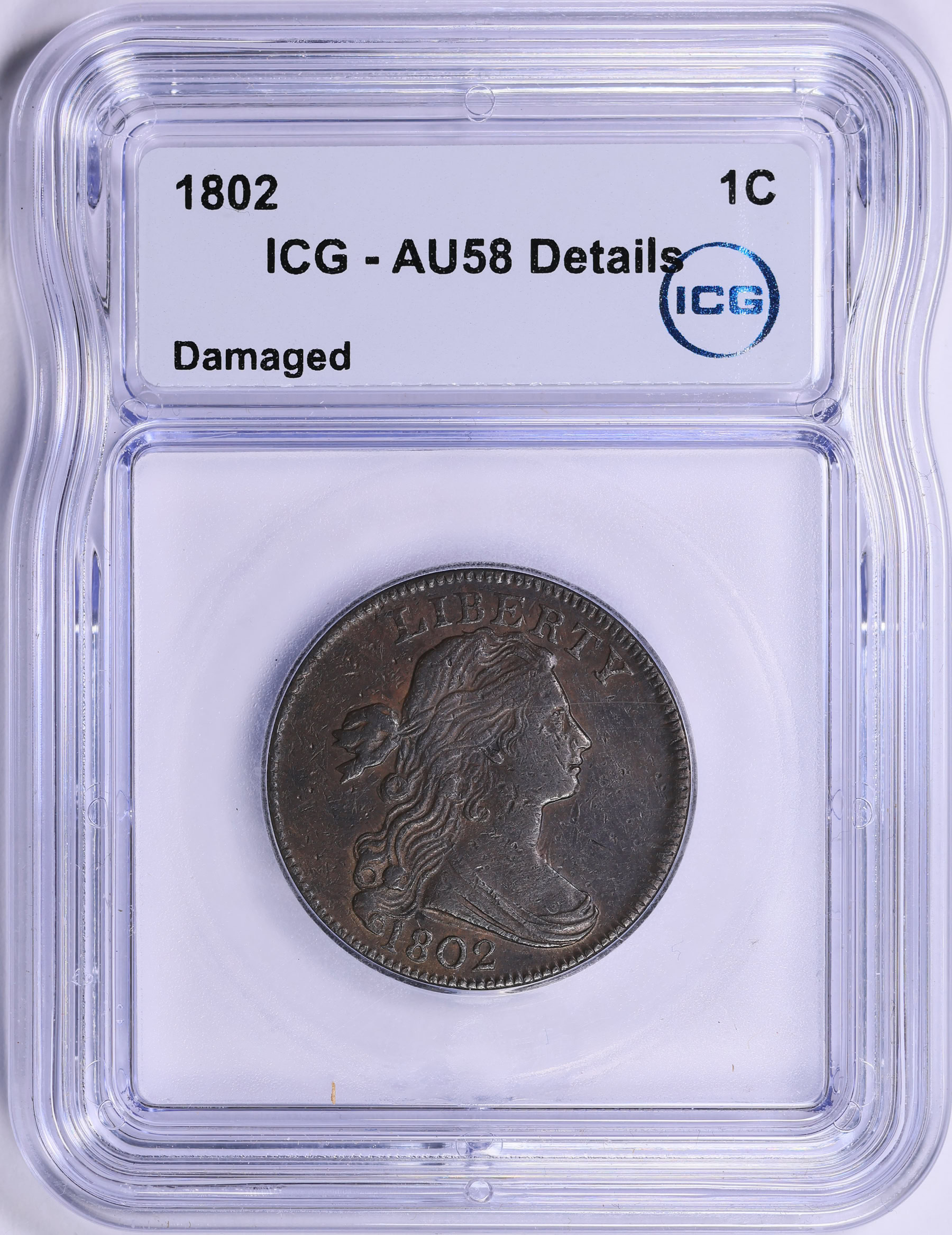 1802 Draped Bust Cent ICG AU-58 Details (Item 1987421 ...
